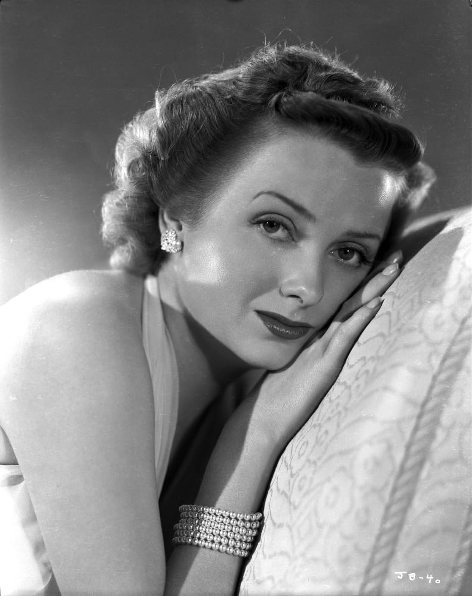 Jean Brooks Portrait in White Halter Strap Silk Dress and Pearl ...