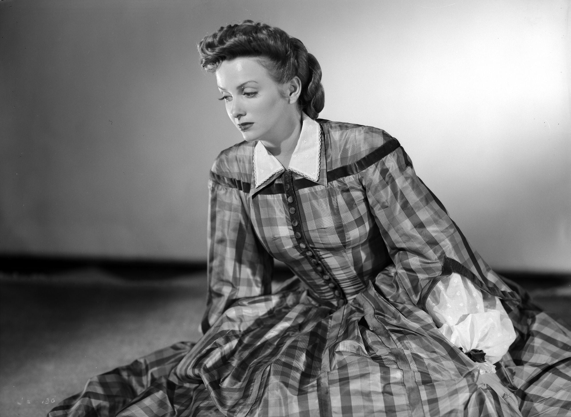 Jean Brooks Posed in Gingham Long Sleeve Blouse with White Collar and ...