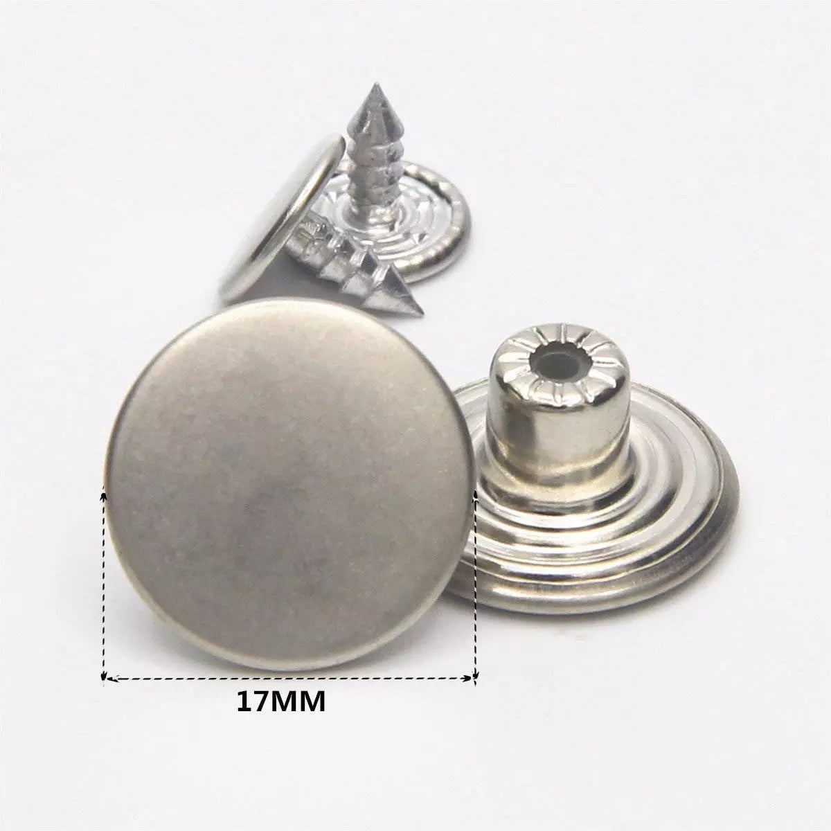 Jean Buttons with Rivets Silver Color in Set of 25 No Sewing Required ...