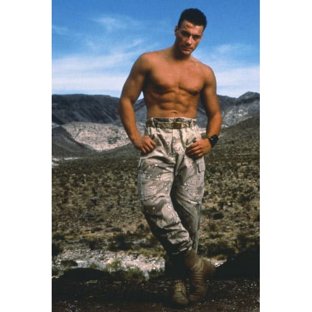 Jean-Claude Van Damme beefcake hunky pose bare chested in combat pants ...