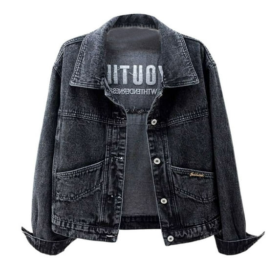 Jean Cropped Jacket For Women Fashion Long Sleeve Lapel Button Up Slim ...