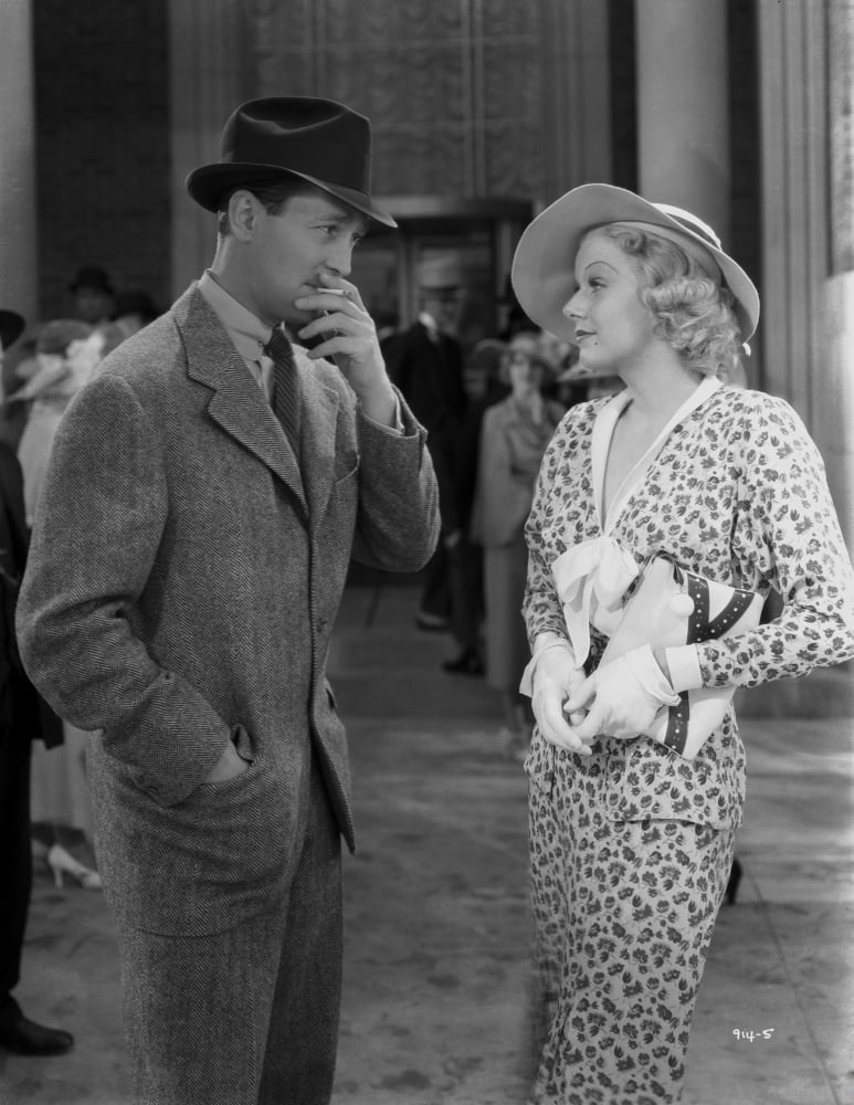 Jean Harlow Scene from a Film standing in White Collar V-Neck Long ...