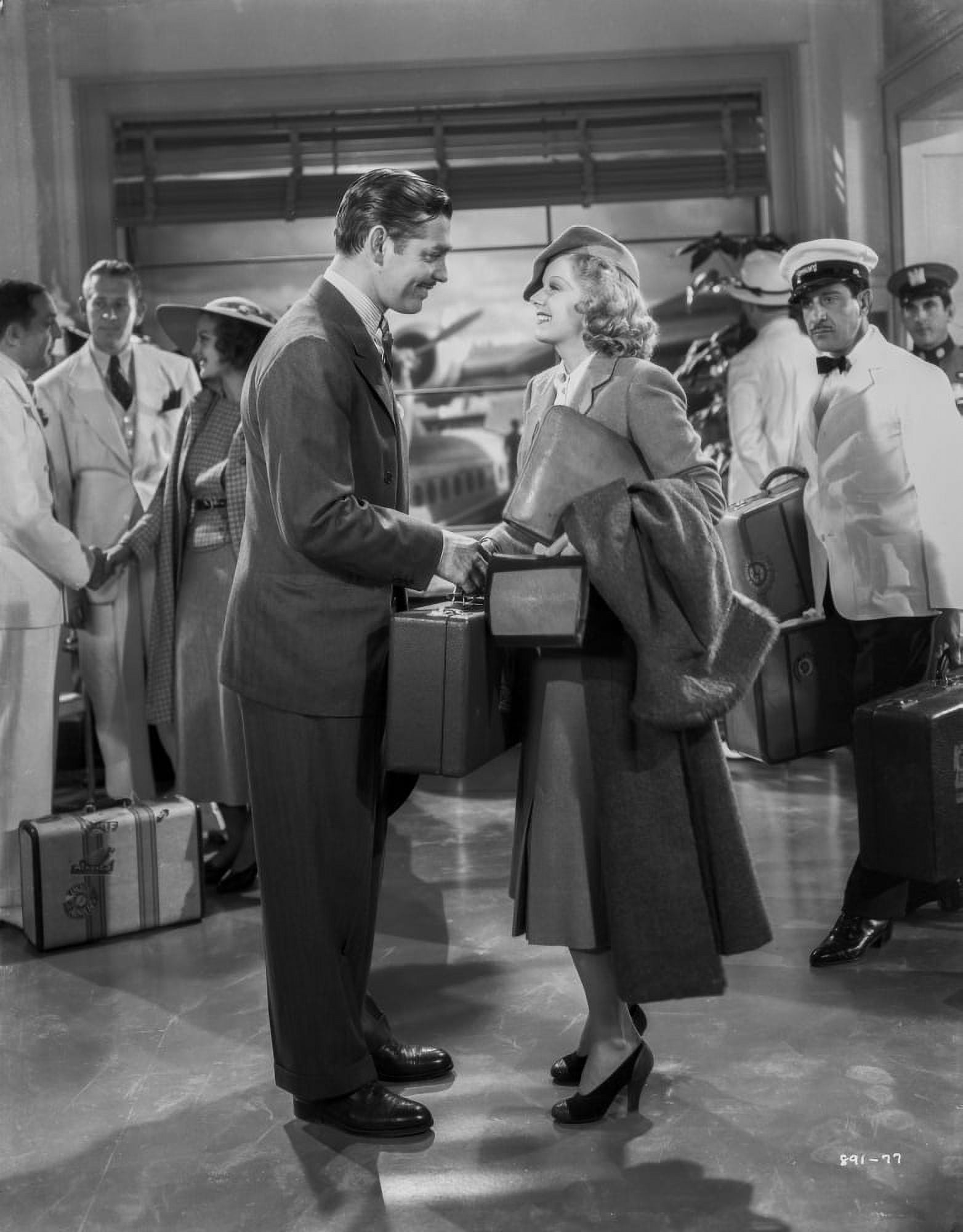 Jean Harlow Scene from a Film standing in Grey Long Sleeve Suit Dress ...