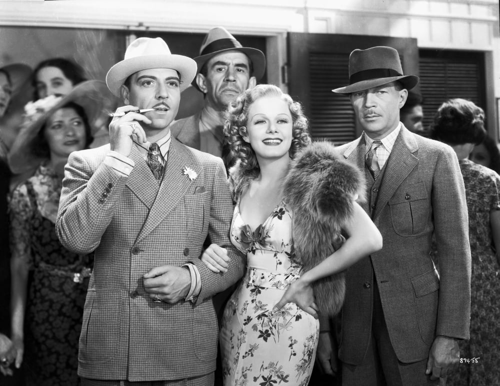 Jean Harlow Scene from a Film standing in White V-Neck Floral Dress and ...