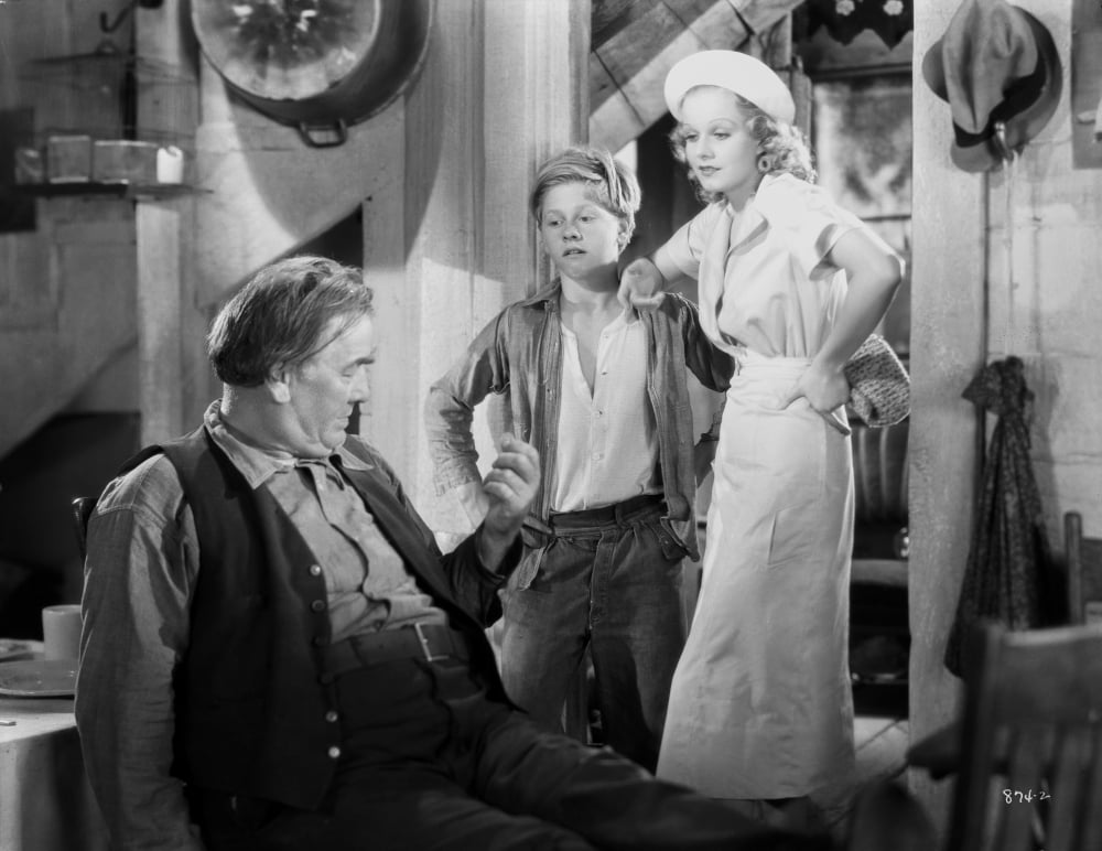 Jean Harlow Scene from a Film standing in White V-Neck Gathered Bodice ...