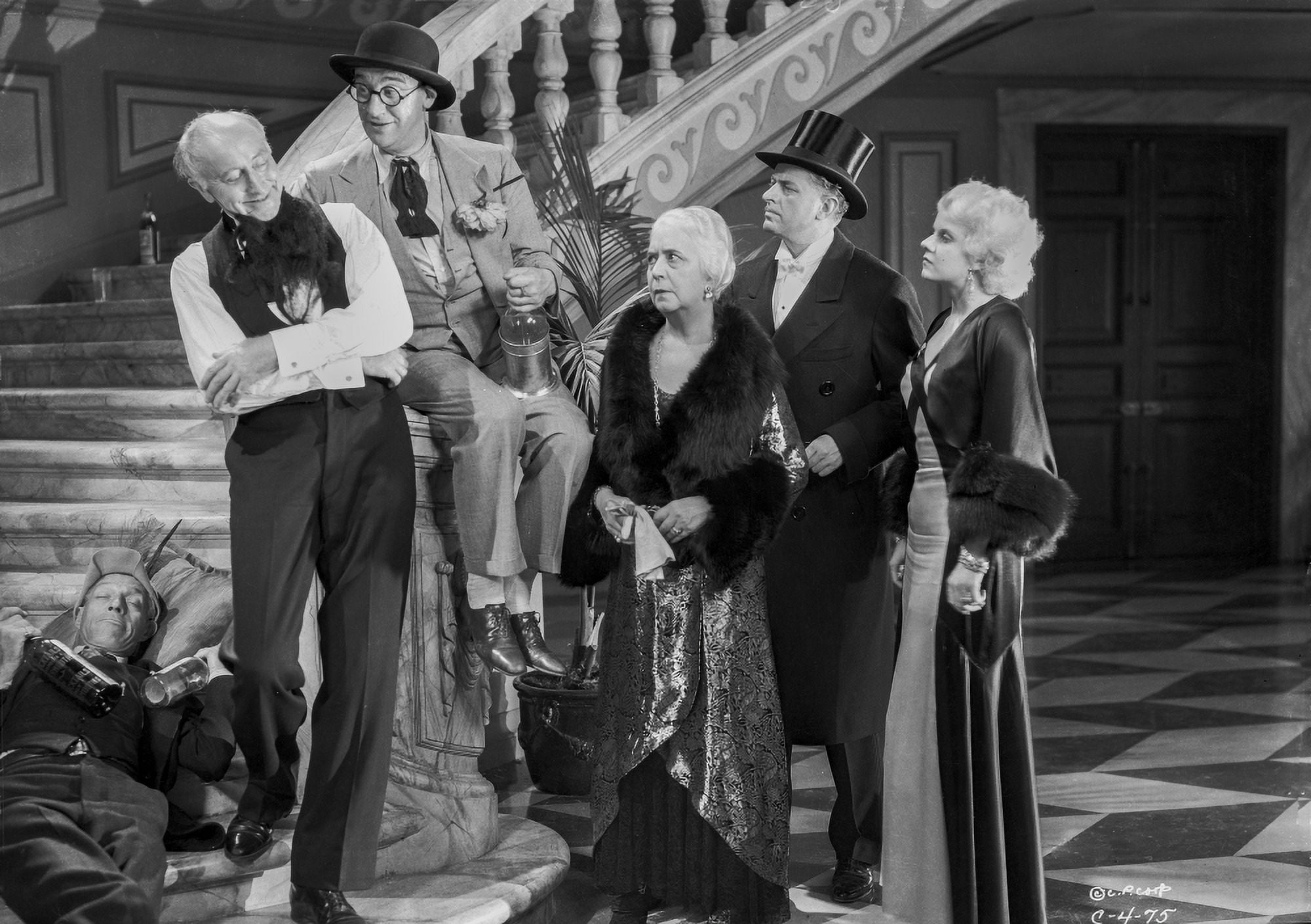 Jean Harlow Scene from a Film standing in White V-Neck Strap Top Dress ...