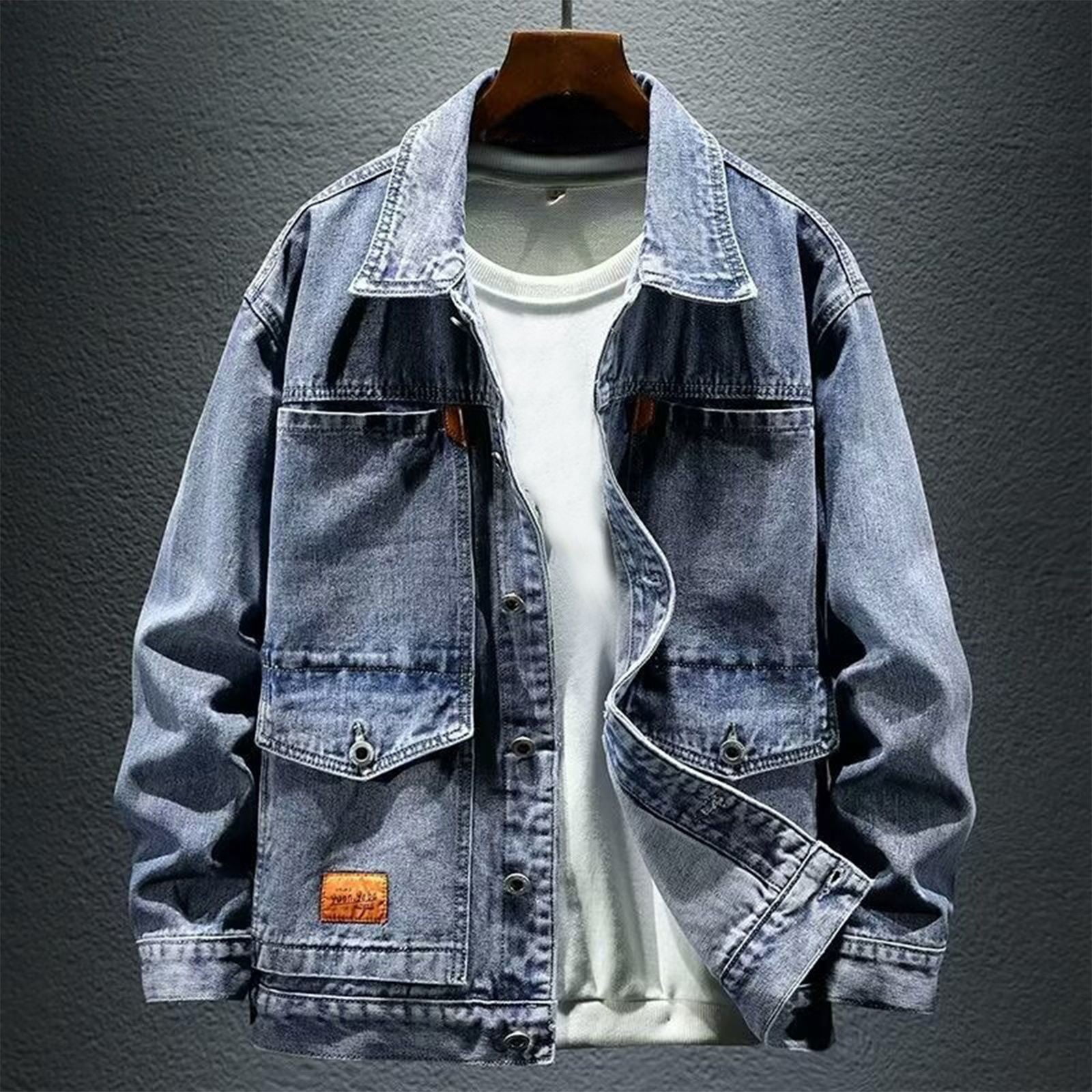Jean Jacket Men Vintage Fashion Distressed Slim Fit Long Sleeved Denim ...