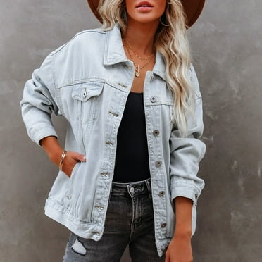luvamia White Denim Jacket Women Oversized Casual Long Boyfriend Long ...