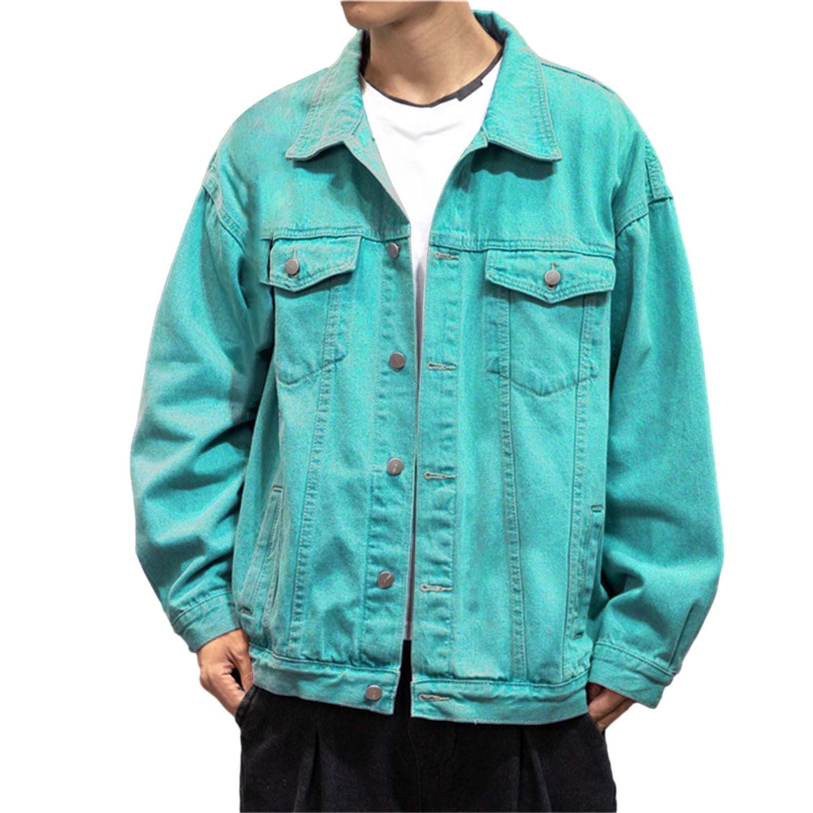 Jean Jacket for Men Fall Winter Casual Loose Fit Multi Pockets Denim ...