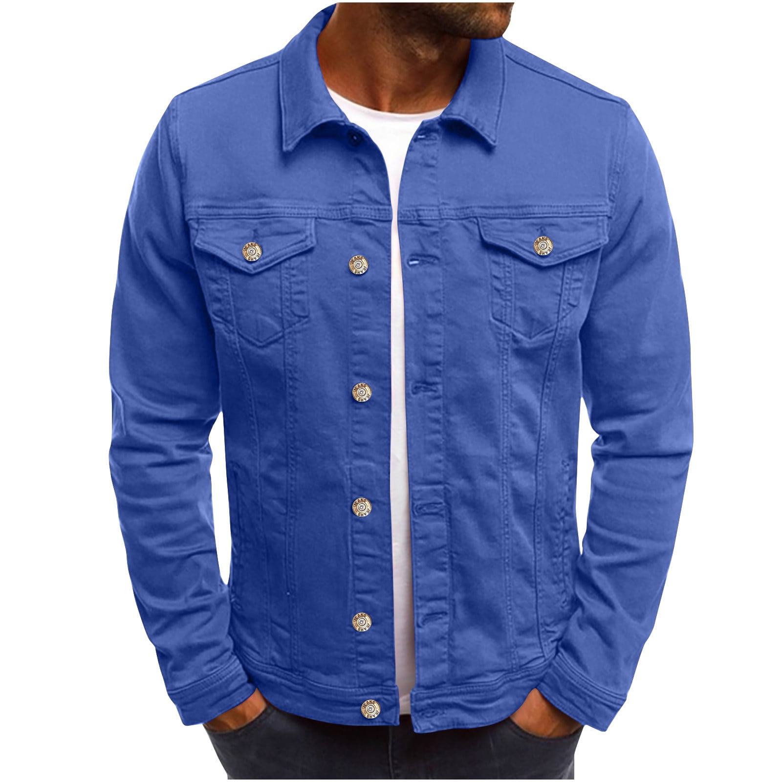 Jean Jacket for Men Winter Button Solid Color Vintage Jacket Tops ...