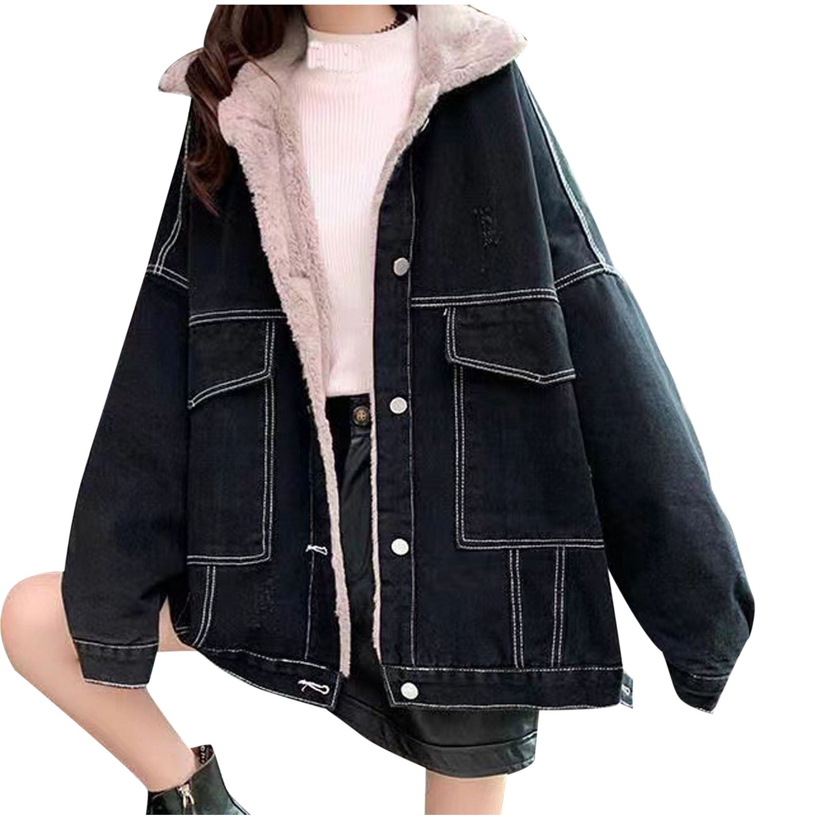 Jean Jacket for Women Women's Lapel Sherpa Fleece Lined Denim Jacket ...
