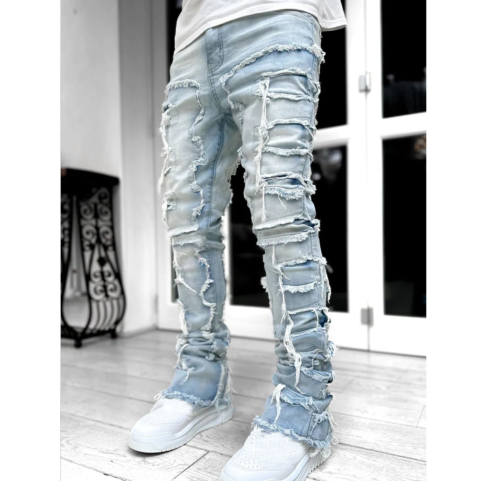 Jean Pants for Men Blue Men's Denim Straight Leg Street Sharpened Jeans ...