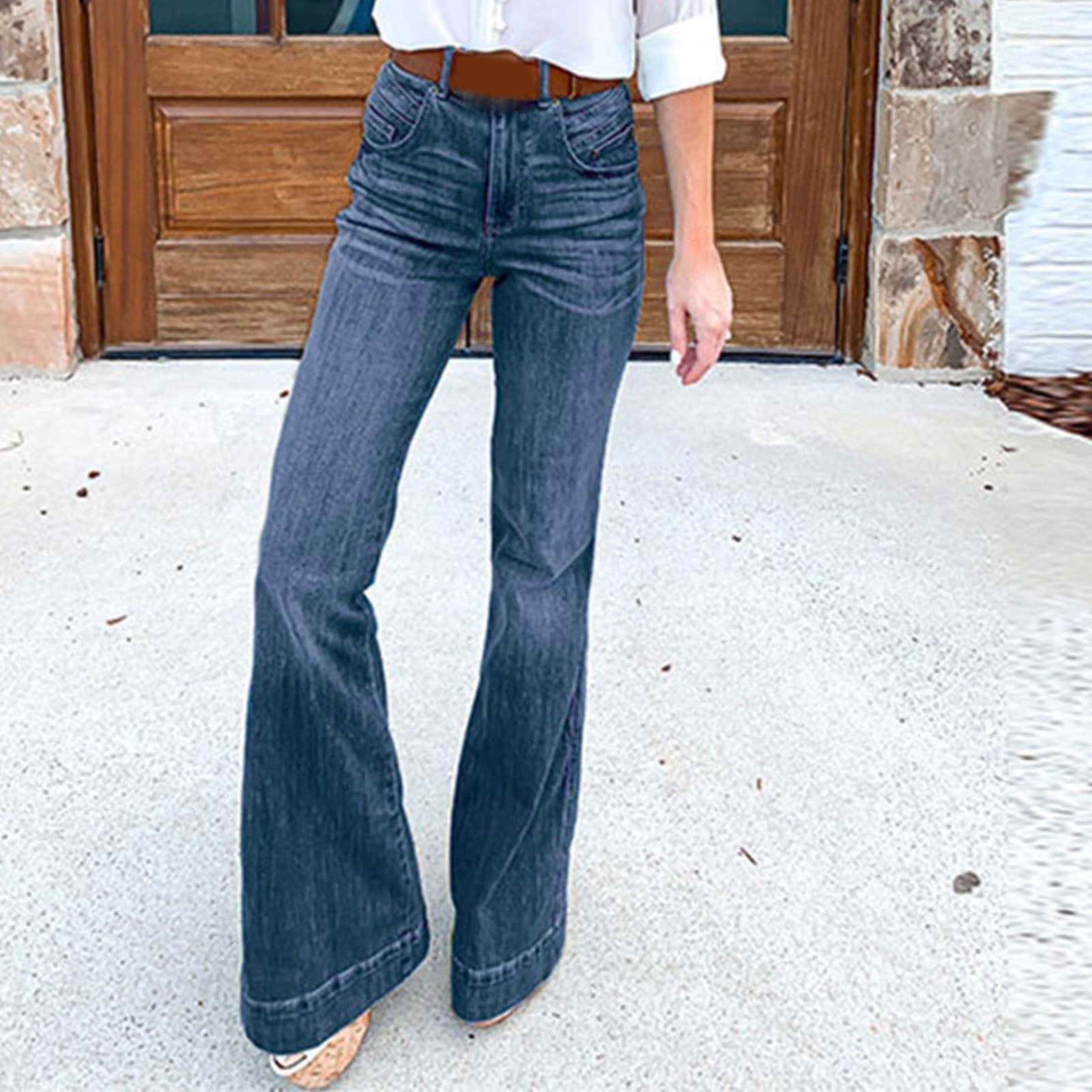 Jean Pants for Women Blue Womens Jeans Denim Flared Wide Leg Trousers ...