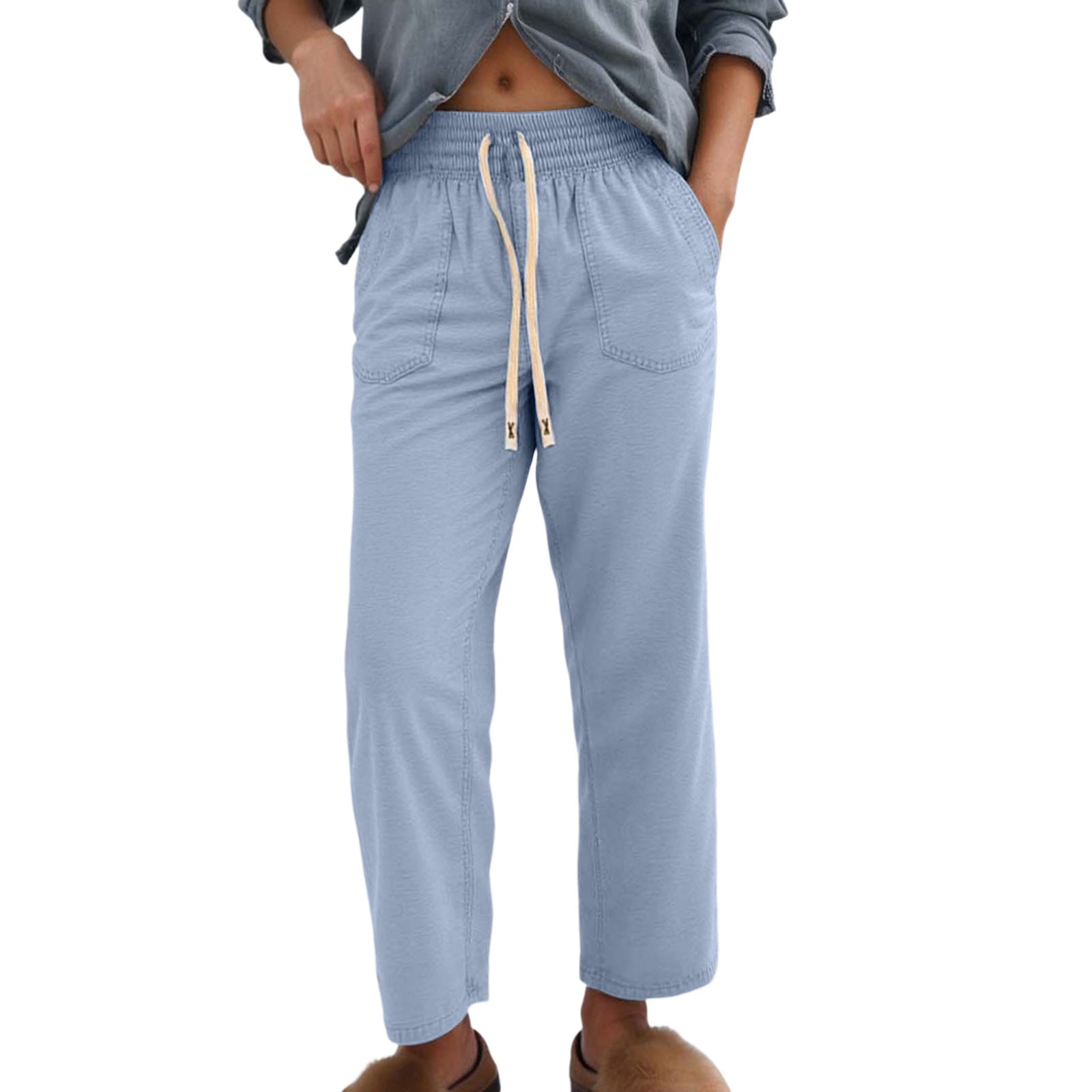 Jean Pants for Women Elastic Waist Drawstring Jeans Womens Straight Leg ...