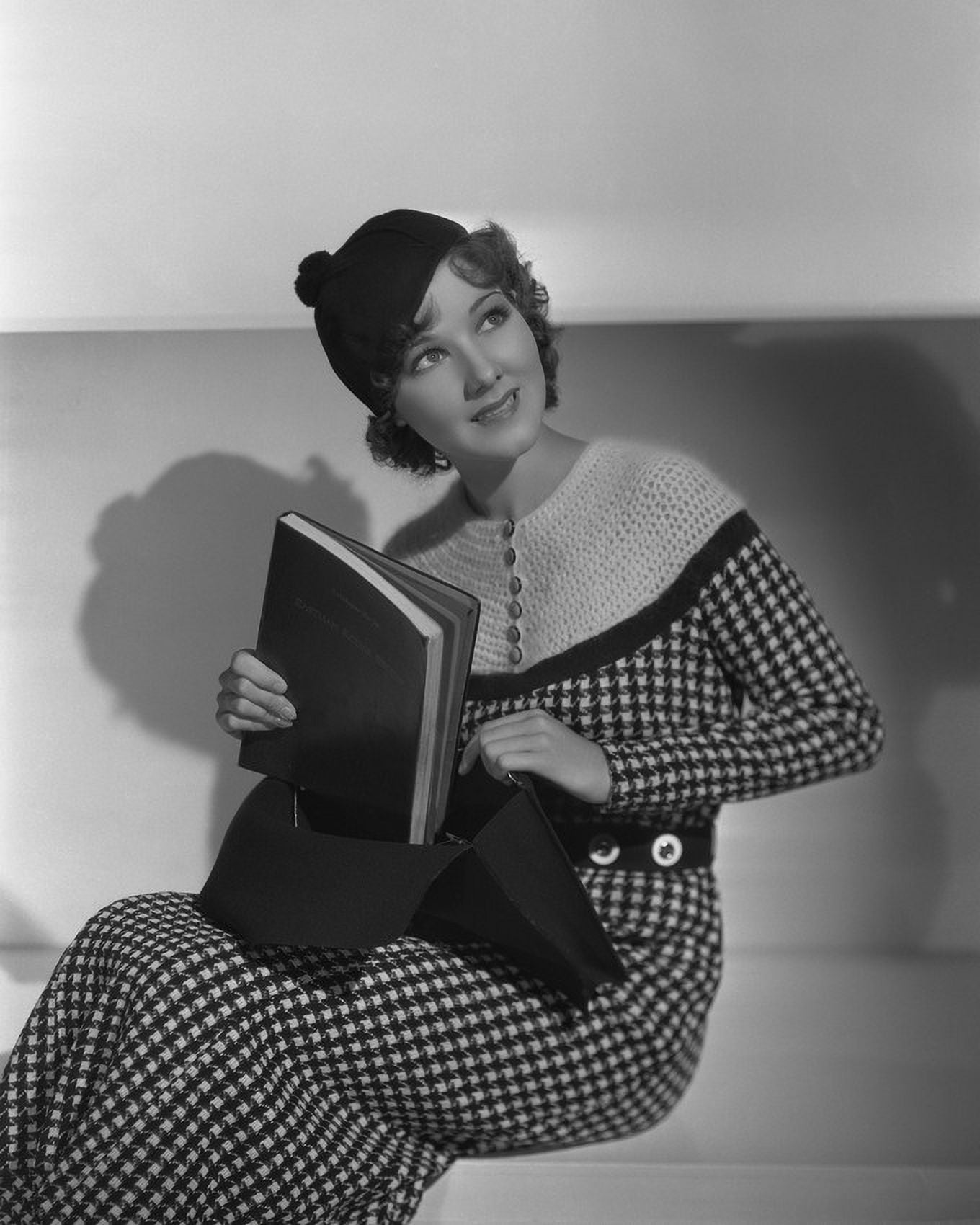 Jean Parker Classy Pose Seated In Checkered Outfit Holding Book 24x36 ...