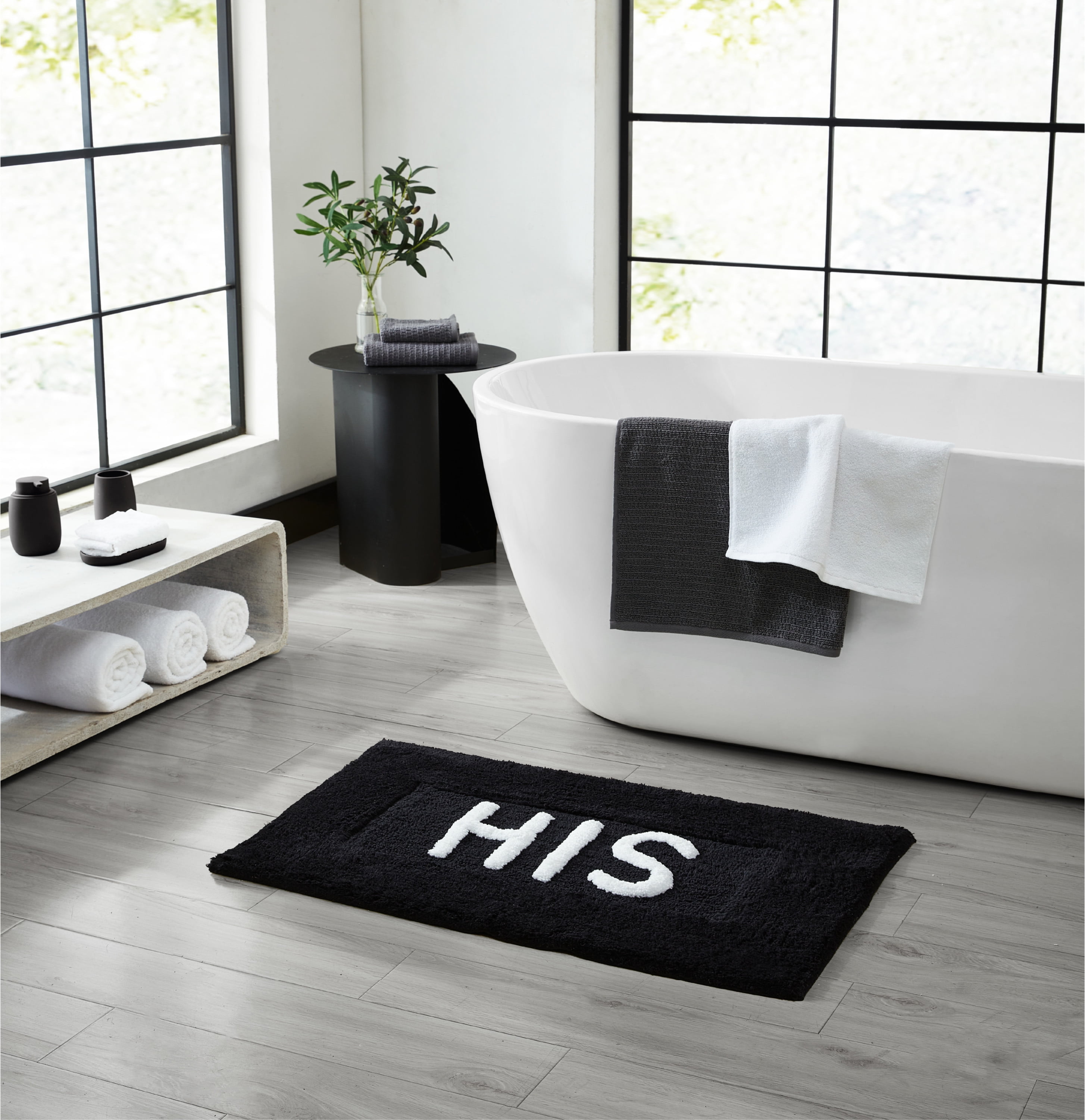 Jean Pierre Cotton Bath Rug 21x34 Black Plush Shag Absorbent Skid ...