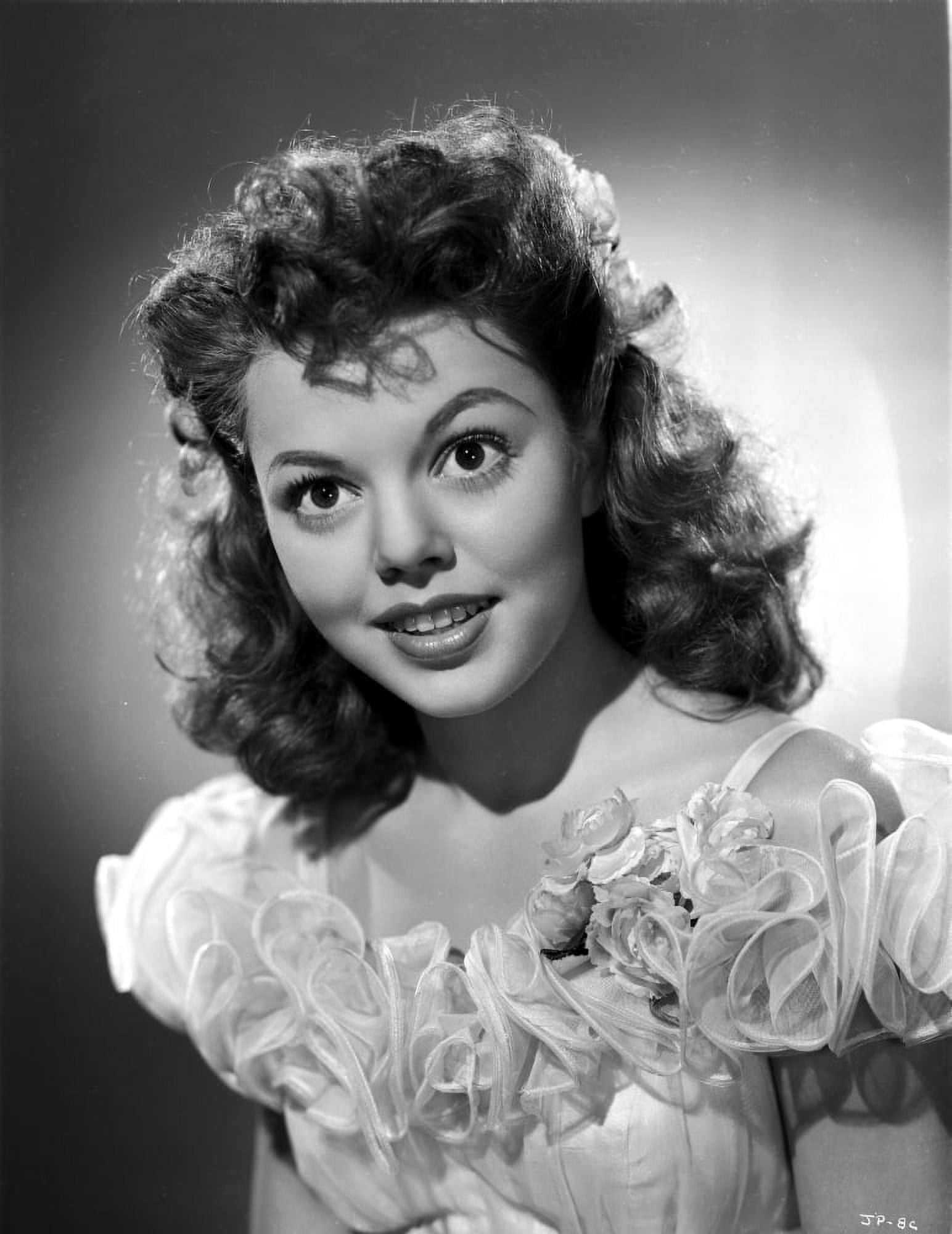 Jean Porter Portrait in White Sheer Silk Lace Top Ruffled Dress Photo ...