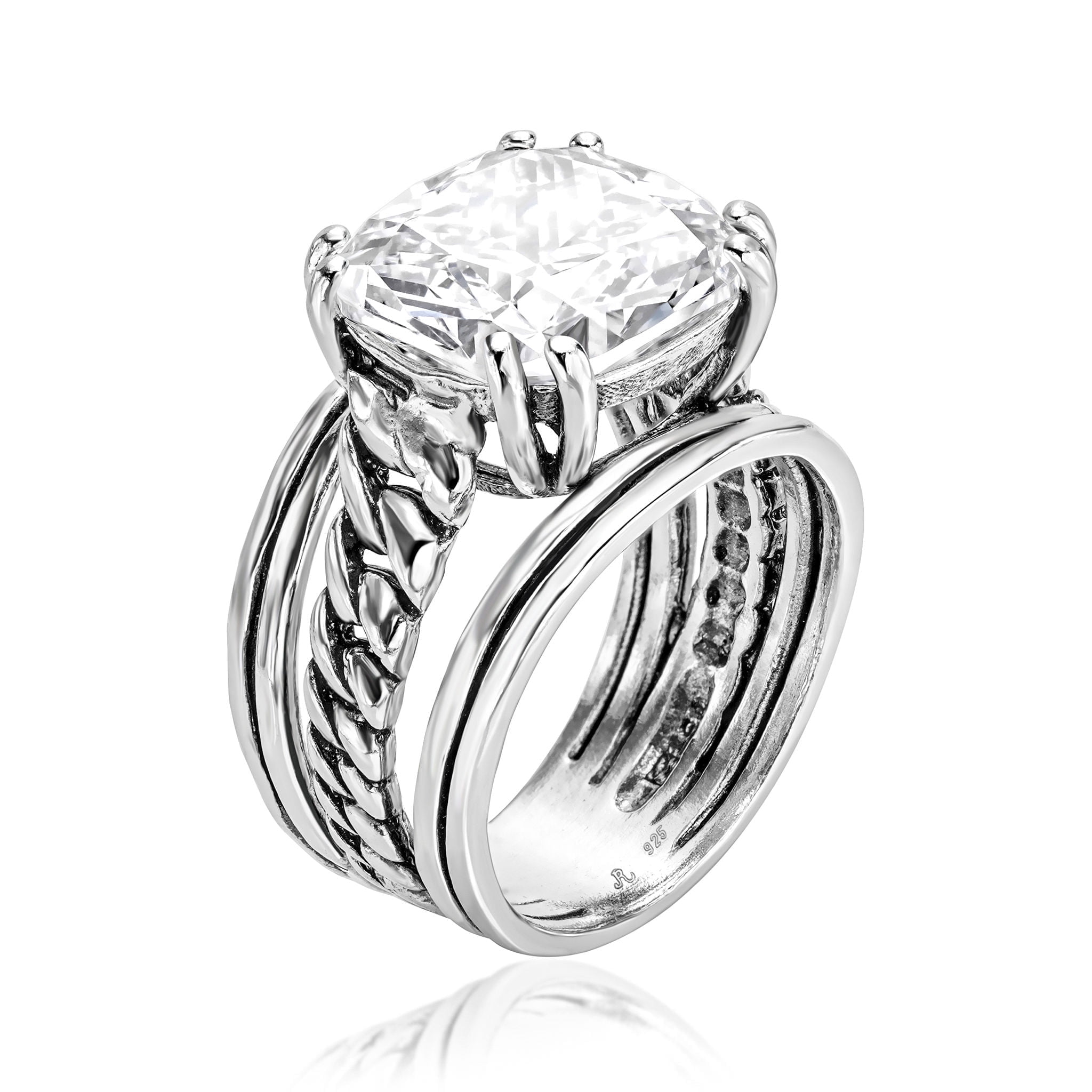 Jean Rachel Jewelry 925 Sterling Silver Statement Ring with White ...