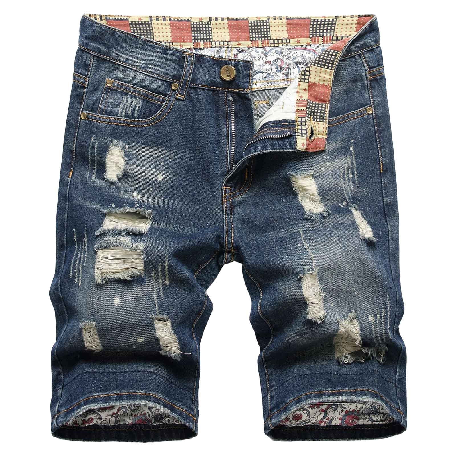 Jean Shorts Men Casual Ripped Distressed Patch Slim Fit Denim Bermuda ...