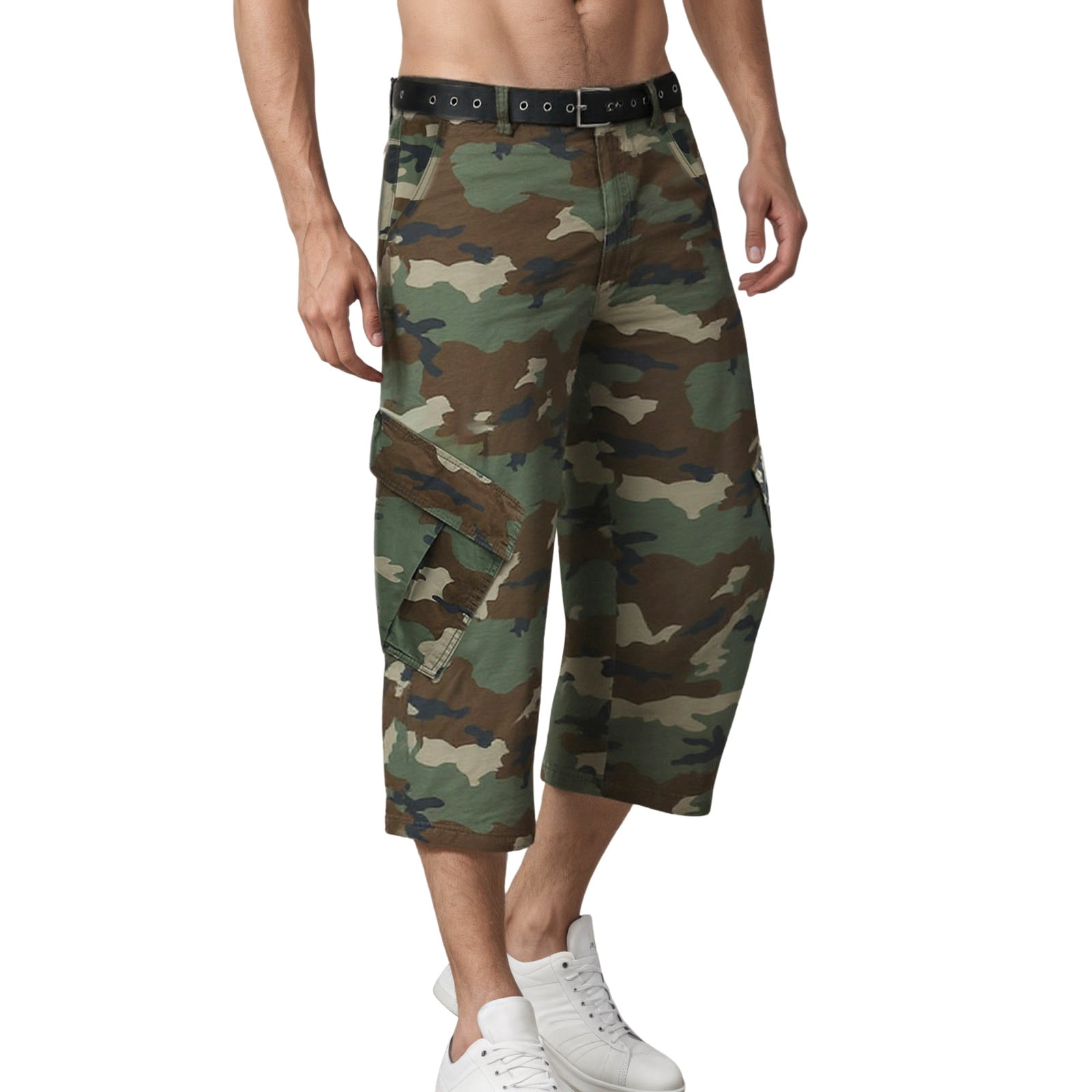 Jean Shorts Men Loose Fit Camo Print Straight Leg Casual Capri Jeans ...