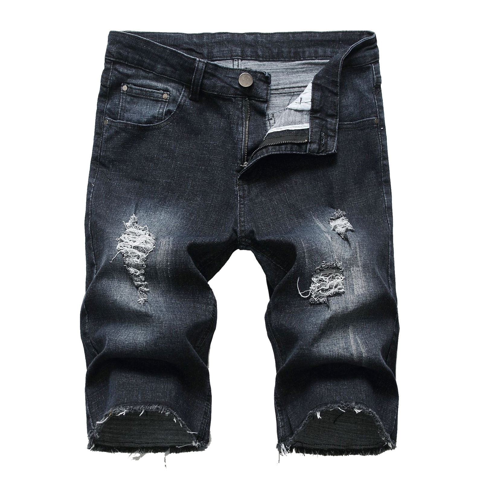 Jean Shorts for Men, Mens Plus Size Ripped Jeans Denim Shorts Elastic ...