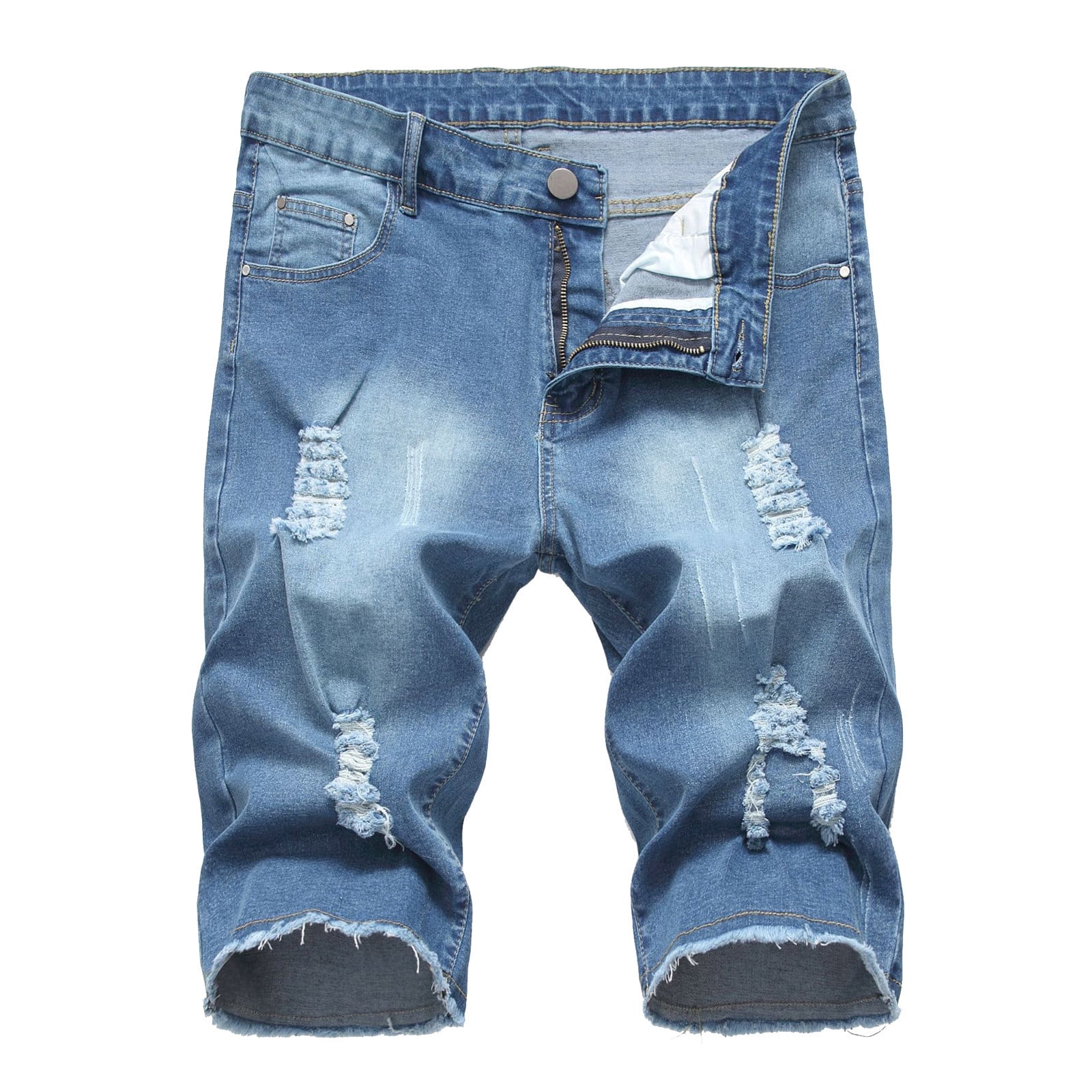 Jean Shorts for Men, Mens Plus Size Ripped Jeans Denim Shorts Elastic ...