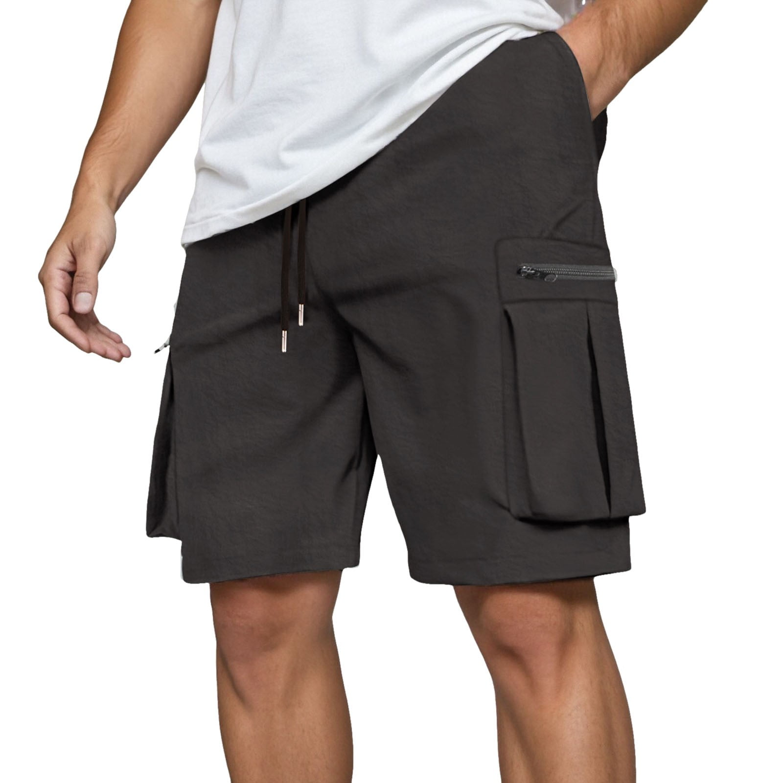 Jean Shorts Men Solid Color Elastic Waist Drawstring Cargo Shorts With ...