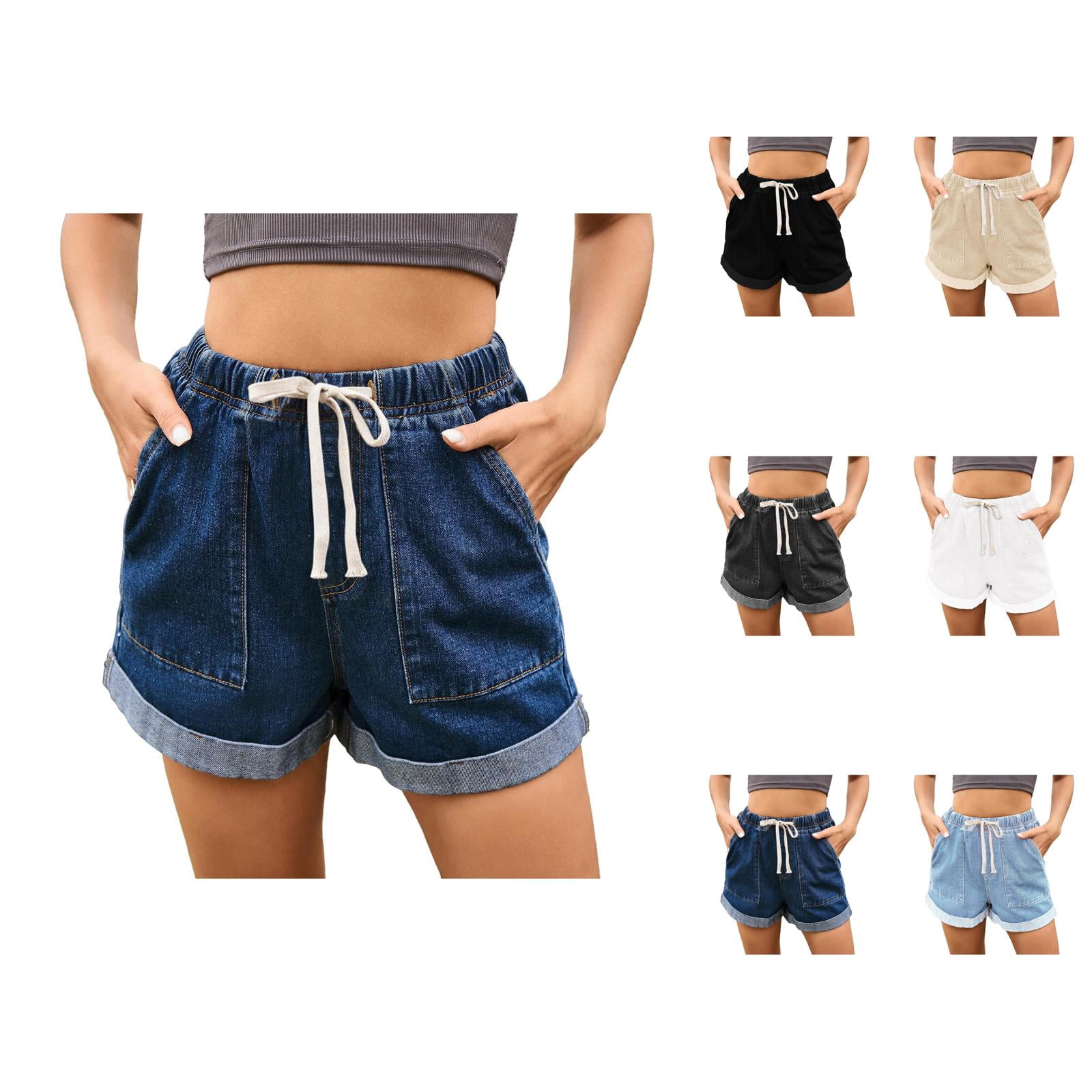 Jean Shorts Womens 2026 Summer Elastic High Waist Drawstring Cute Denim ...