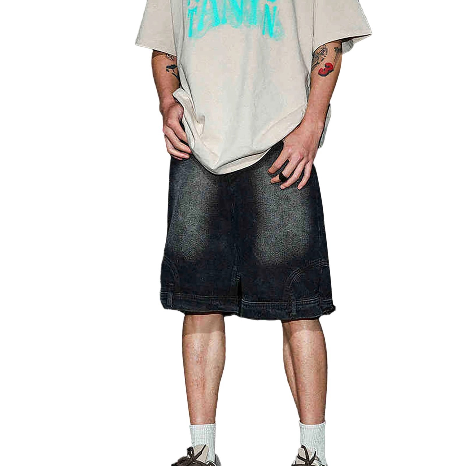 Jean Shorts for Men Streetwear Denim Shorts Oversized Loose Fit Wide ...