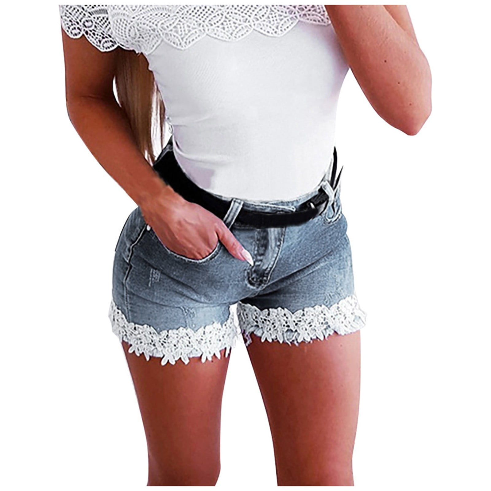 Jean Shorts For Women Plus Size Denim Womens Slim Shorts Thin Elasticity With Zipper Was Lace
