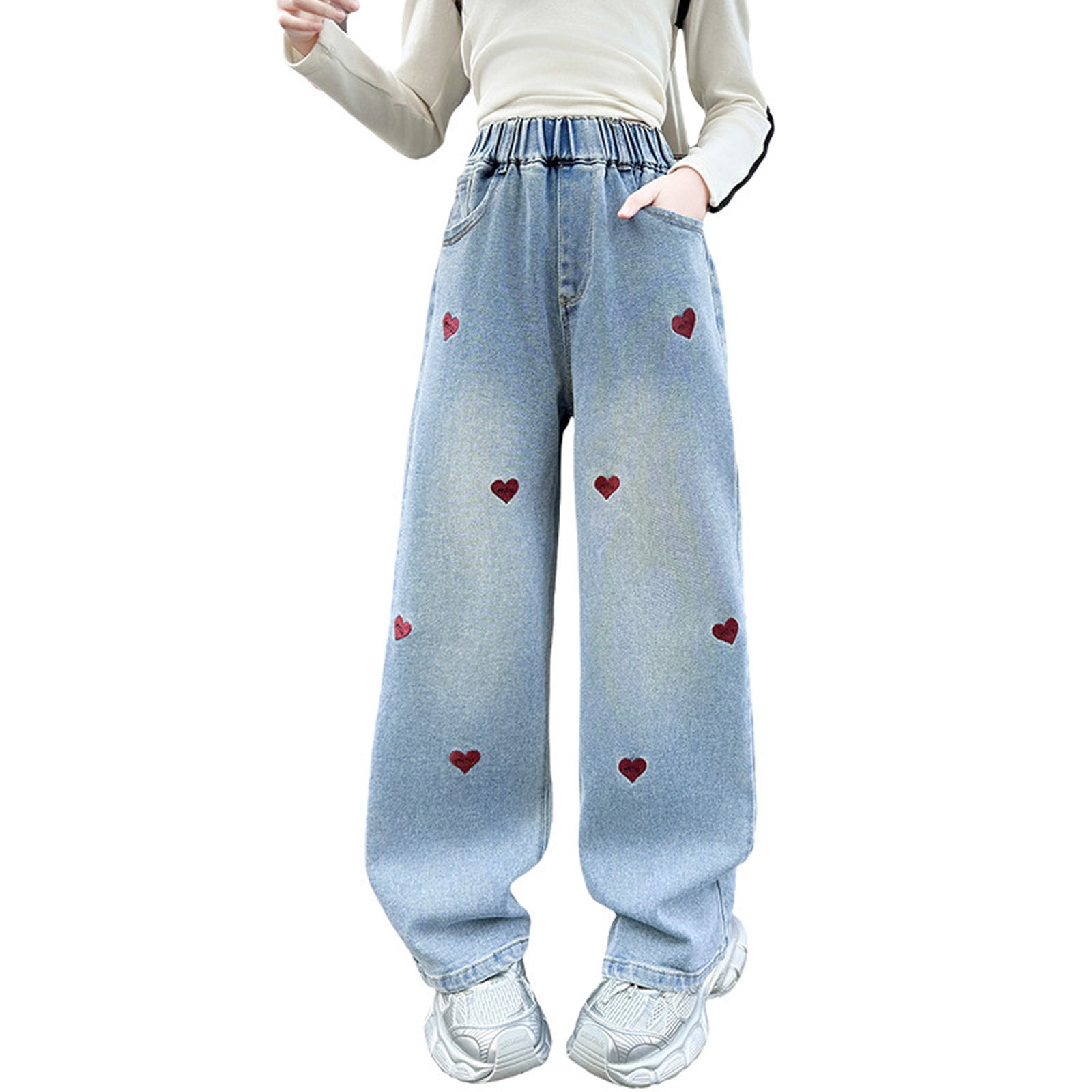 Jean for Girls Heart Jeans Straight Leg Jeans Wide Leg Jeans Girls High ...