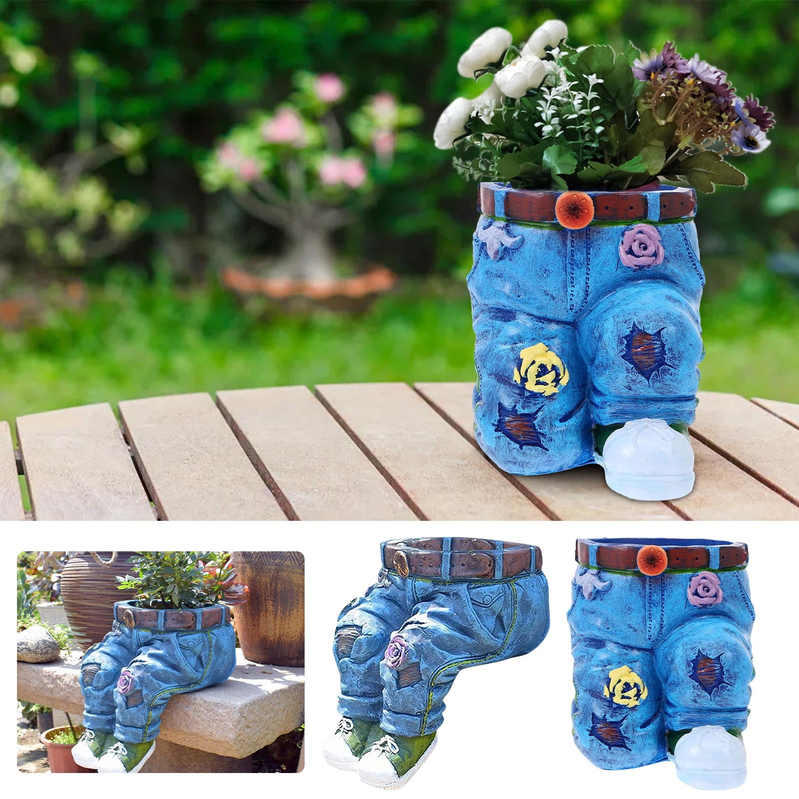 Jeans Flower Pot Courtyard Decoration Resin Sculpture Unique Denim ...