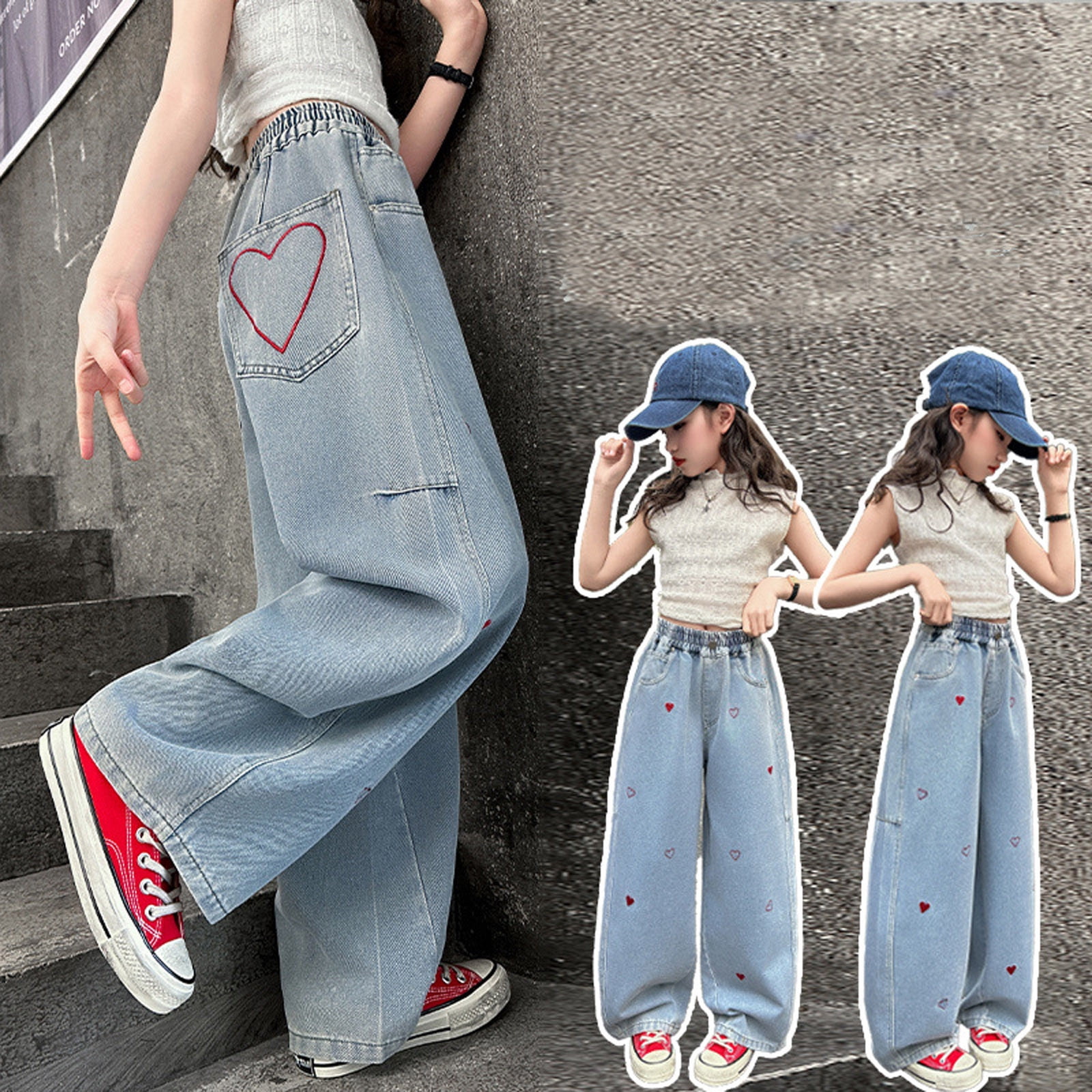 Jeans Girls Heart Jeans Straight Leg Jeans Wide Leg Jeans Girls High ...