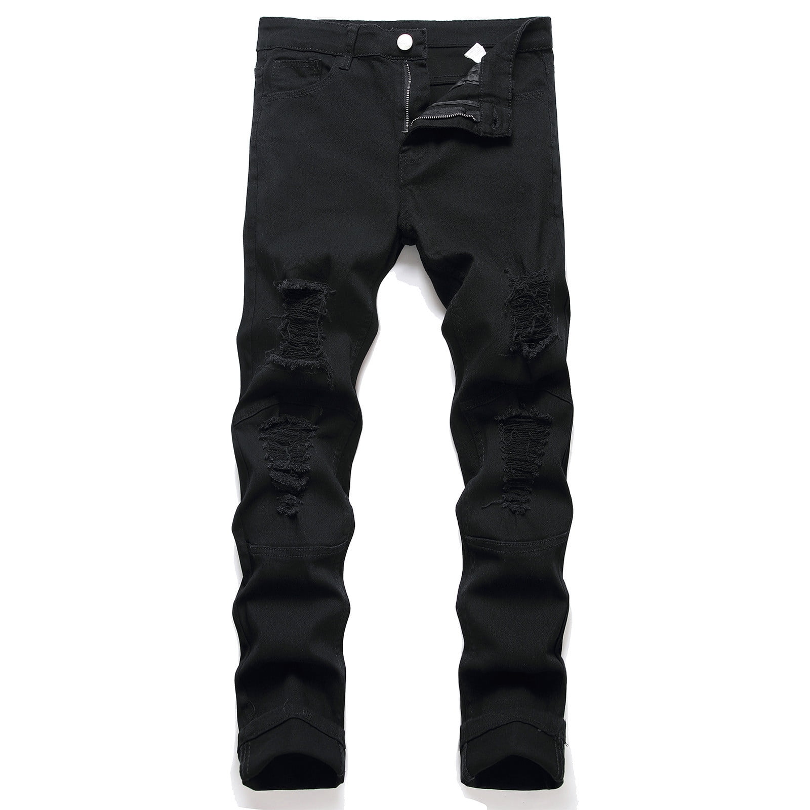 Jeans Men 100%Denim Comfort Flex Waist Baggy Jeans Ripped Jeans Zipper ...
