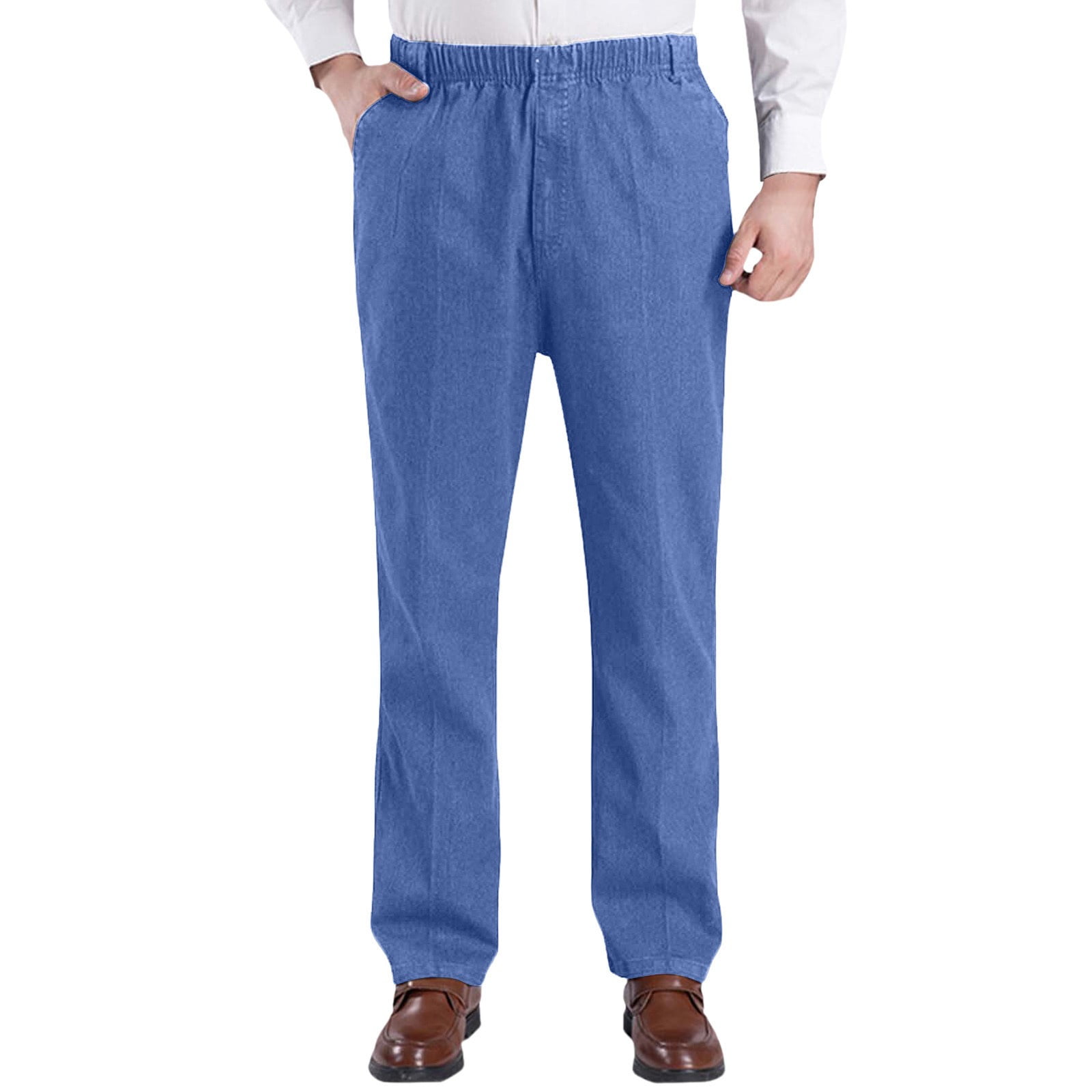 Jeans Men High Waist Elastic Waist Loose Stretchy Bootcut Denim ...