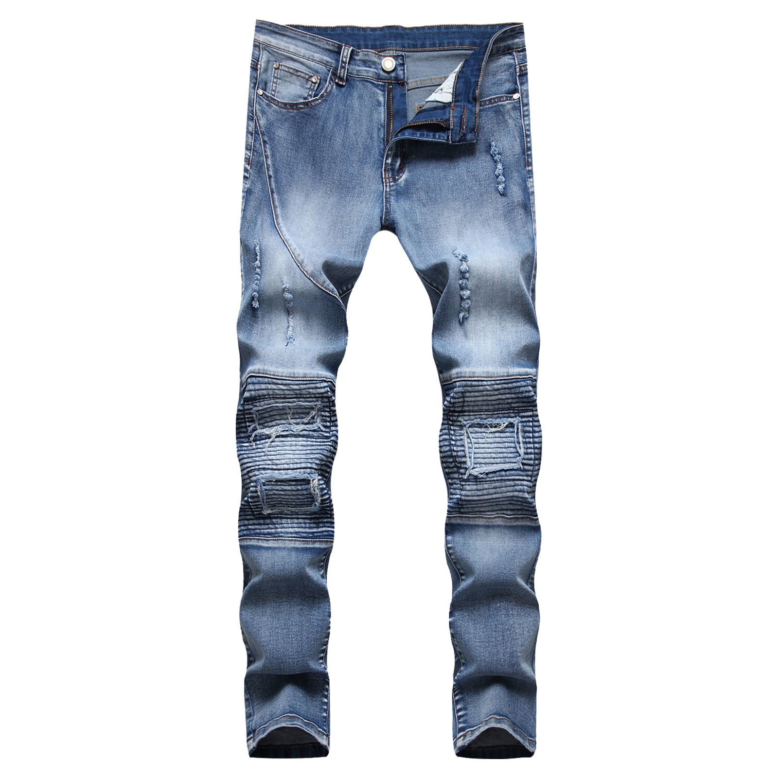 Jeans Men Male Hop Denim Pants Straight Tube Perforated Stretch Light ...