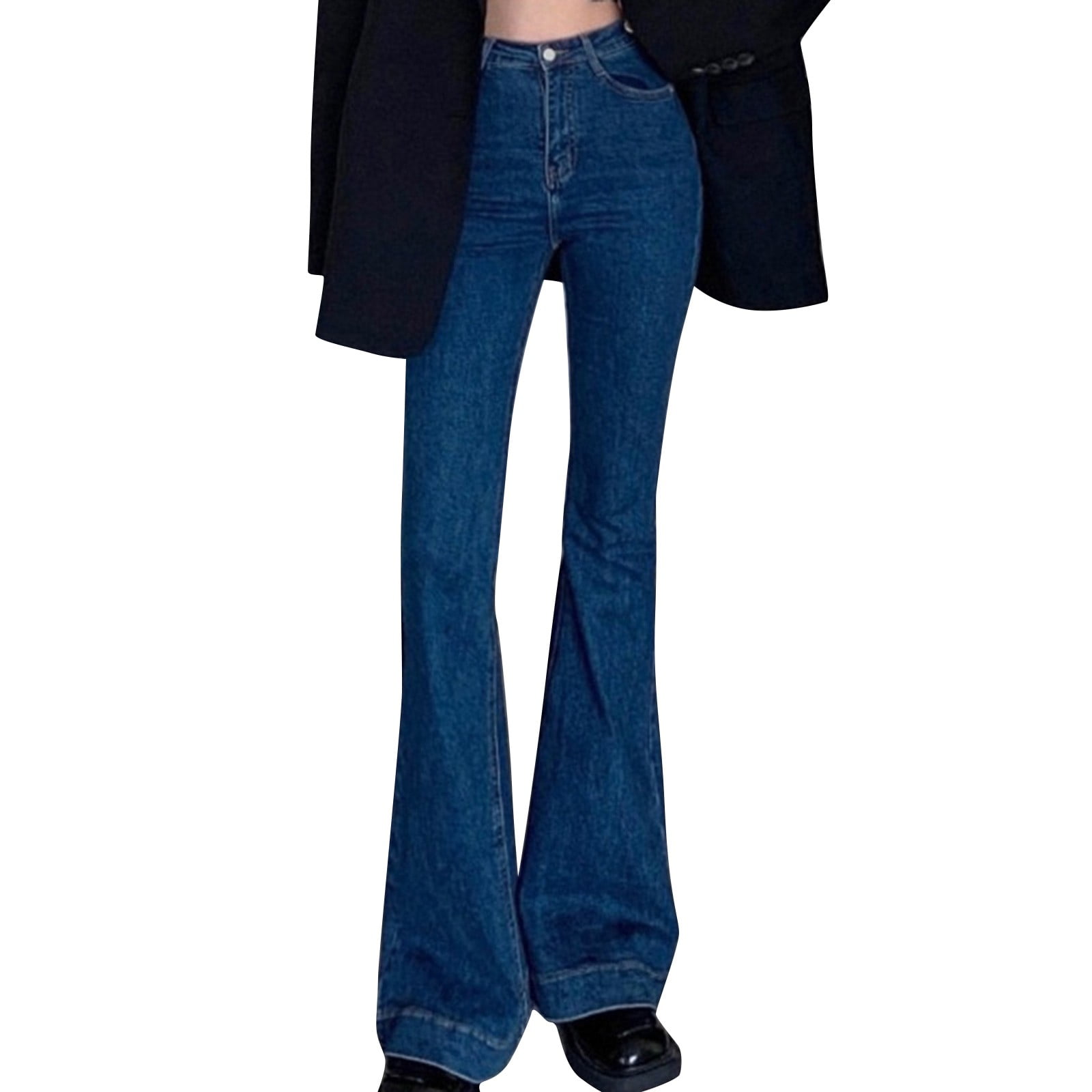Jeans Pants Women Vintage Flare Bottom High Waisted Fitted Slight ...