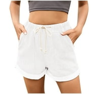 Women Casual Summer Mid Waist Stretchy Ripped Denim Folded Hem Jean ...