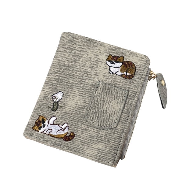 Jeans Style Buckle Wallet Cat Embroidered Canvas Zip Coin Purse ...