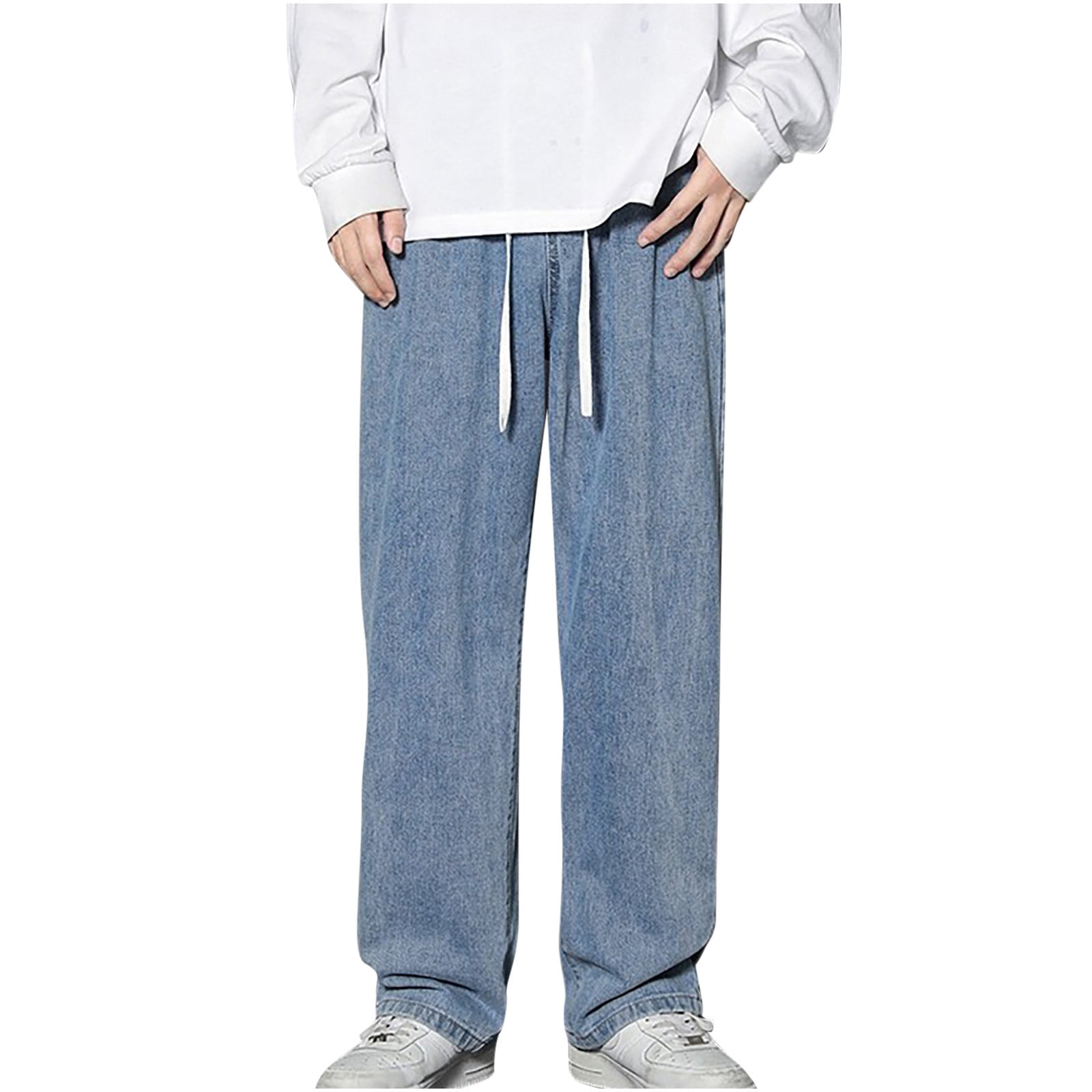 Jeans for Men Drawstring Denim Pants Summer Thin Sweatpants Casual ...