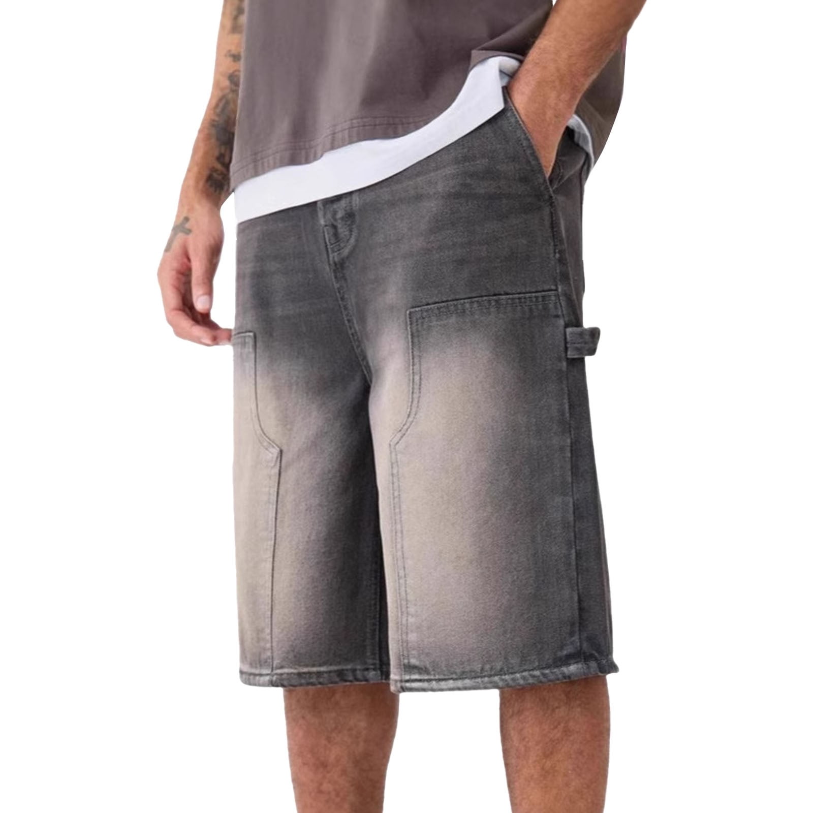 Jeans for Men Loose Hip Hop Baggy Wash Wide Leg Denim Shorts Casual ...