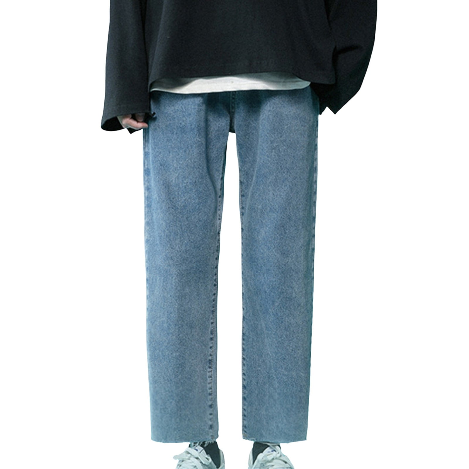 Jeans for Men Male 9 Point Edge Jeans Loose Straight Tube Solid Color ...