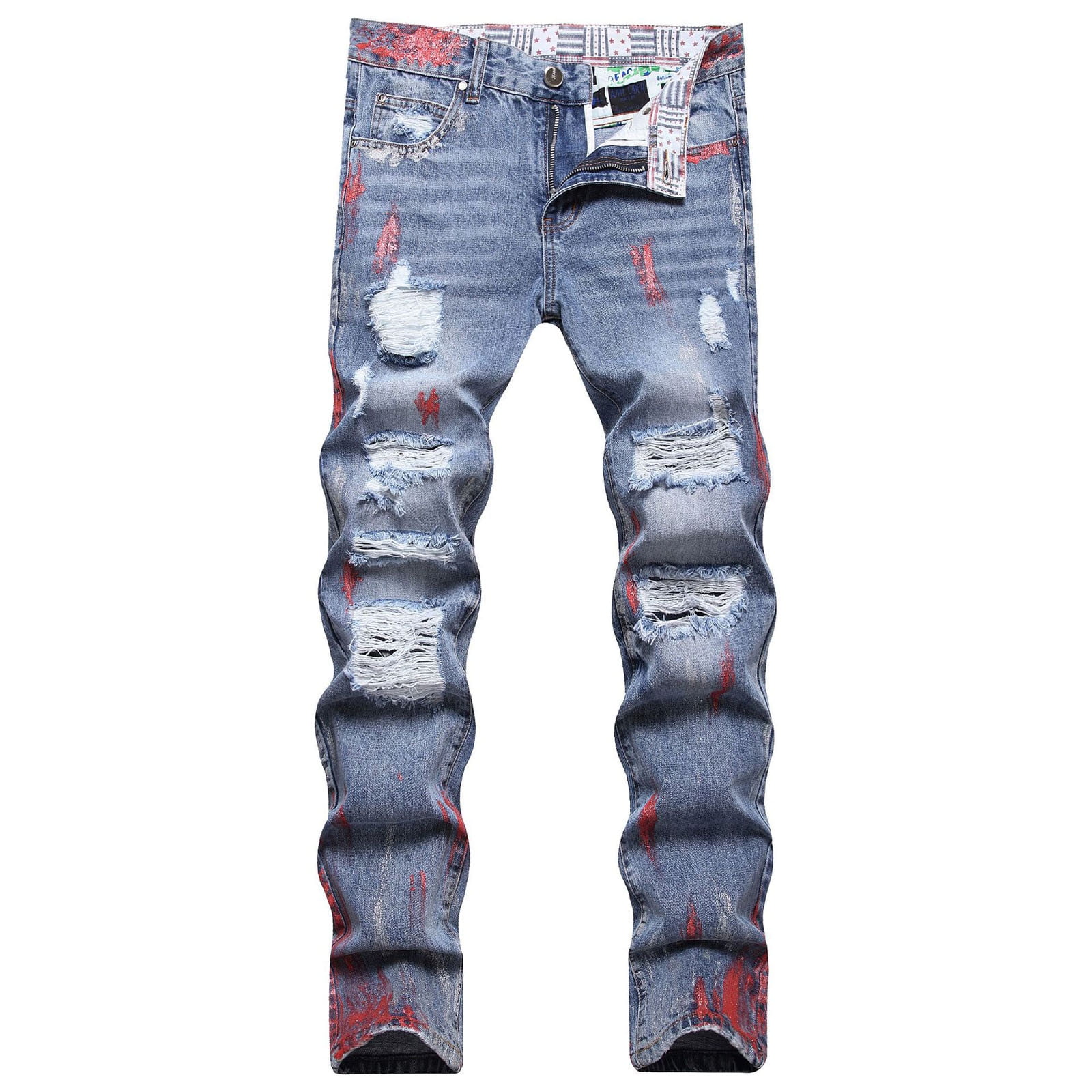 Jeans for Men Men's Casual Ripped Straight Loose Fit Comfort Jeans ...