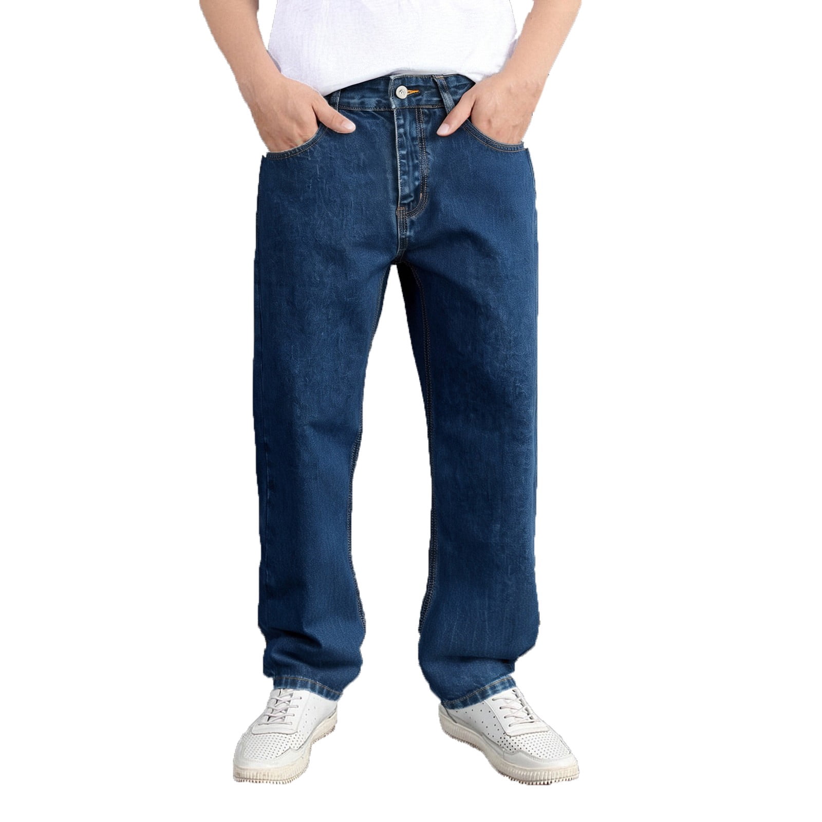 Jeans for Men Plus Size Baggy Loose Fit Trousers High Waist Straight ...