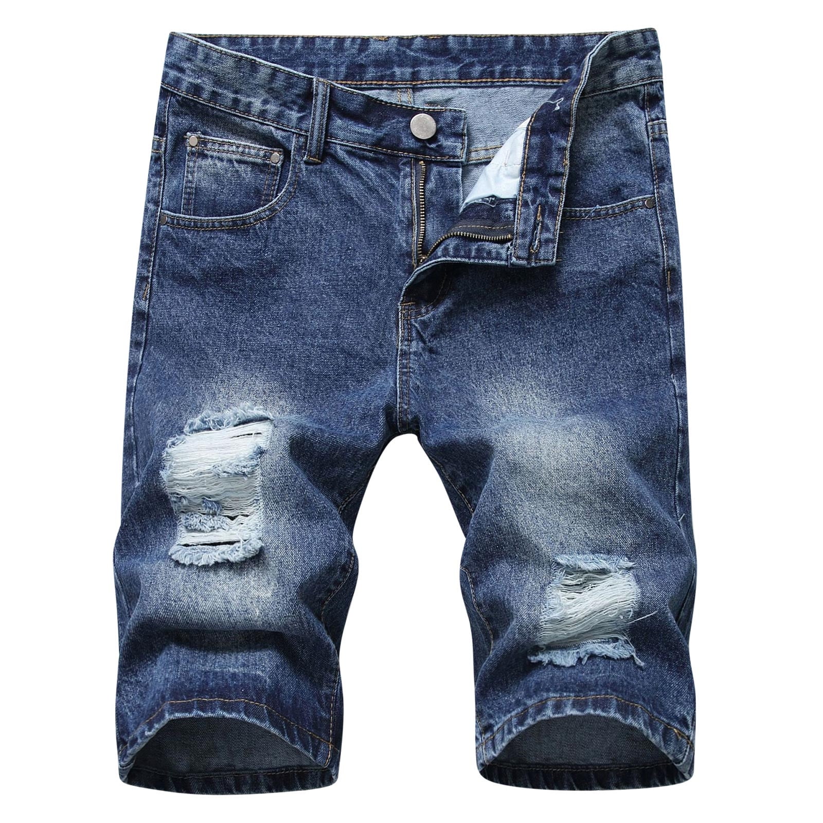 Jeans for Men Ripped Denim Trunks Stretchy Washed Jeans Trunks Cut-Off ...