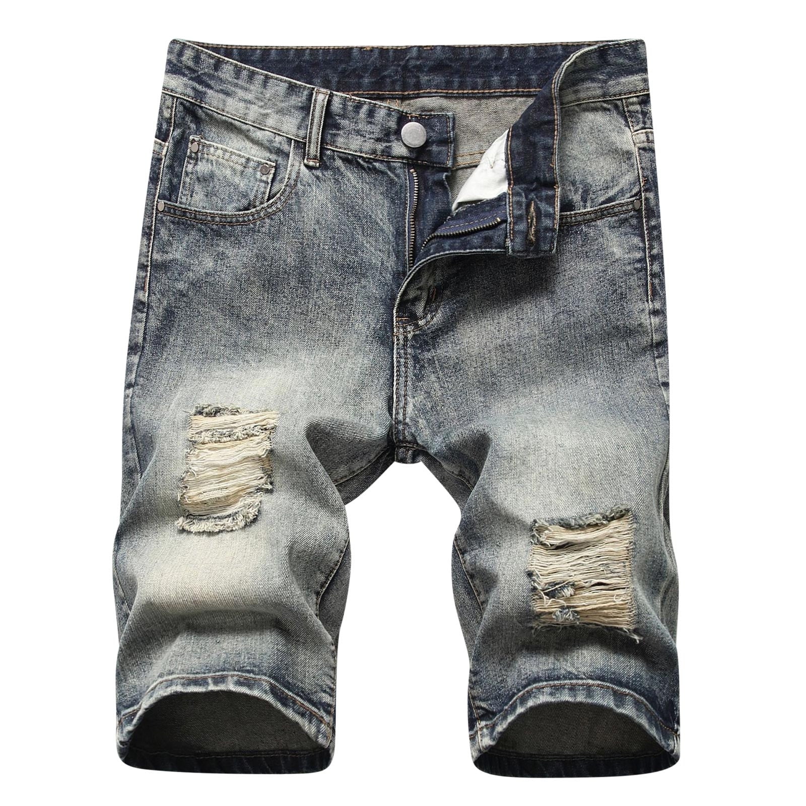 Jeans for Men Ripped Denim Trunks Stretchy Washed Jeans Trunks Cut-Off ...