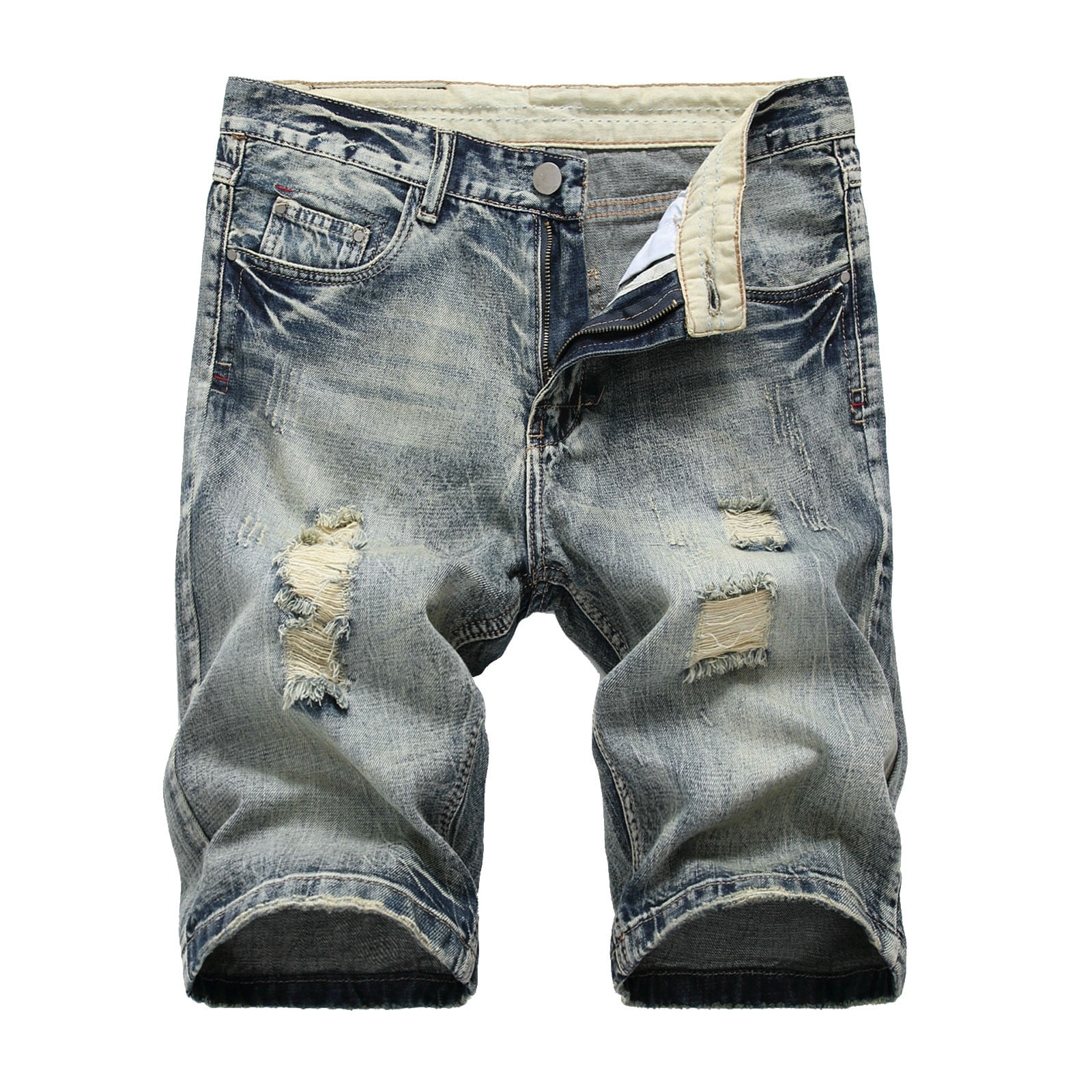 Jeans for Men Ripped Trunks Stretchy Washed Jeans Trunks Cut-Off ...