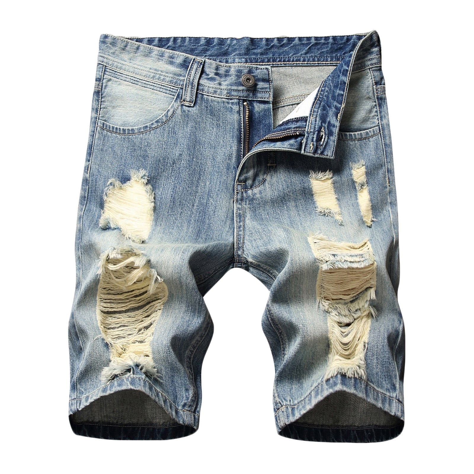 Jeans for Men Summer Short Inelastic Shorts Zipper Open Five Point ...