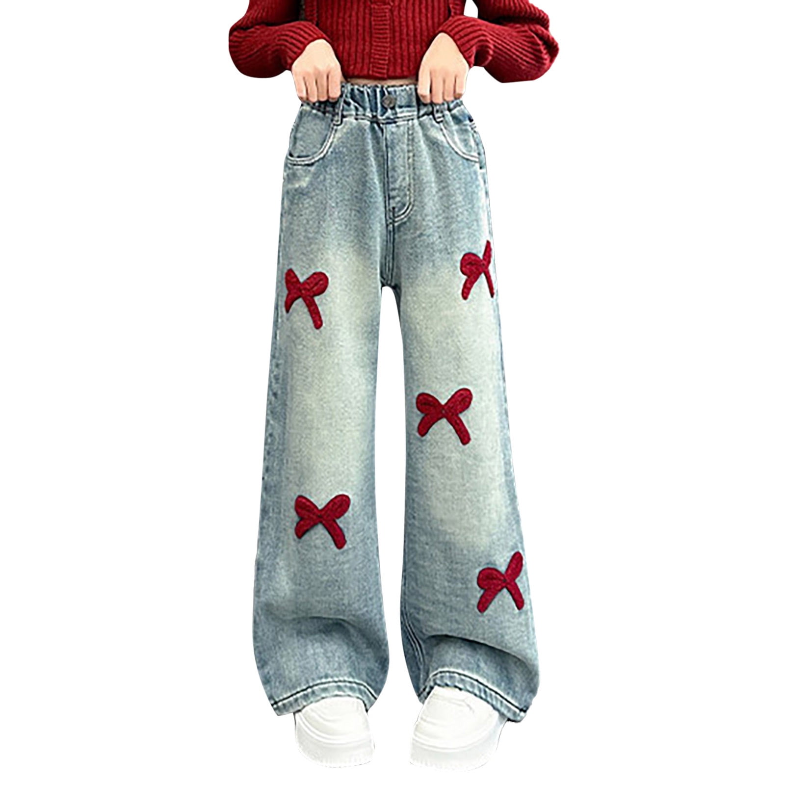 Jeans for Teens Kids Child Girls Elastic Waist Wide Leg Thin Breathable ...