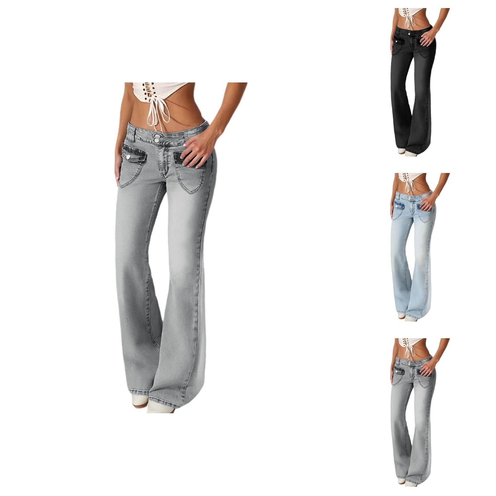 Jeans for Women 2025 Y2K Washed Low Rise Slim Fit Stretch Flare Bootcut ...